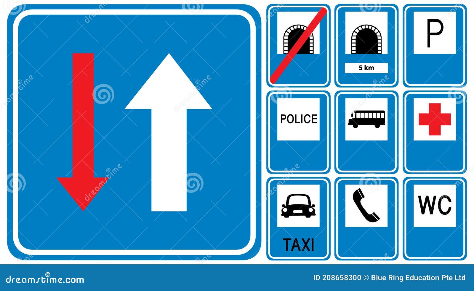 Set of Blue Road Signs Isolated on White Background Stock Vector ...
