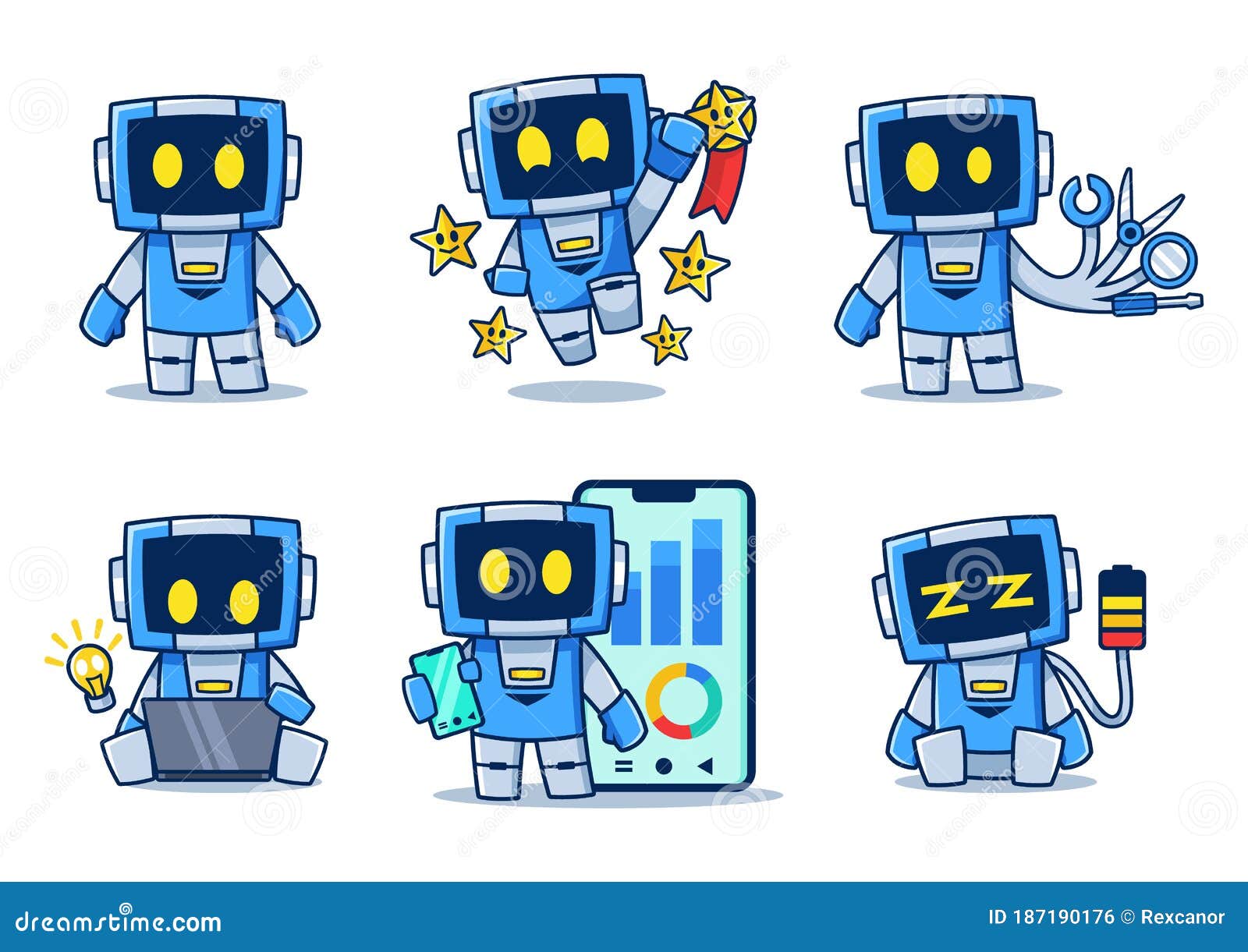 Blue Robot Cartoon Character in Different Poses Stock Vector ... Blue Robot Cartoon Character in Different Poses Stock Vector ...