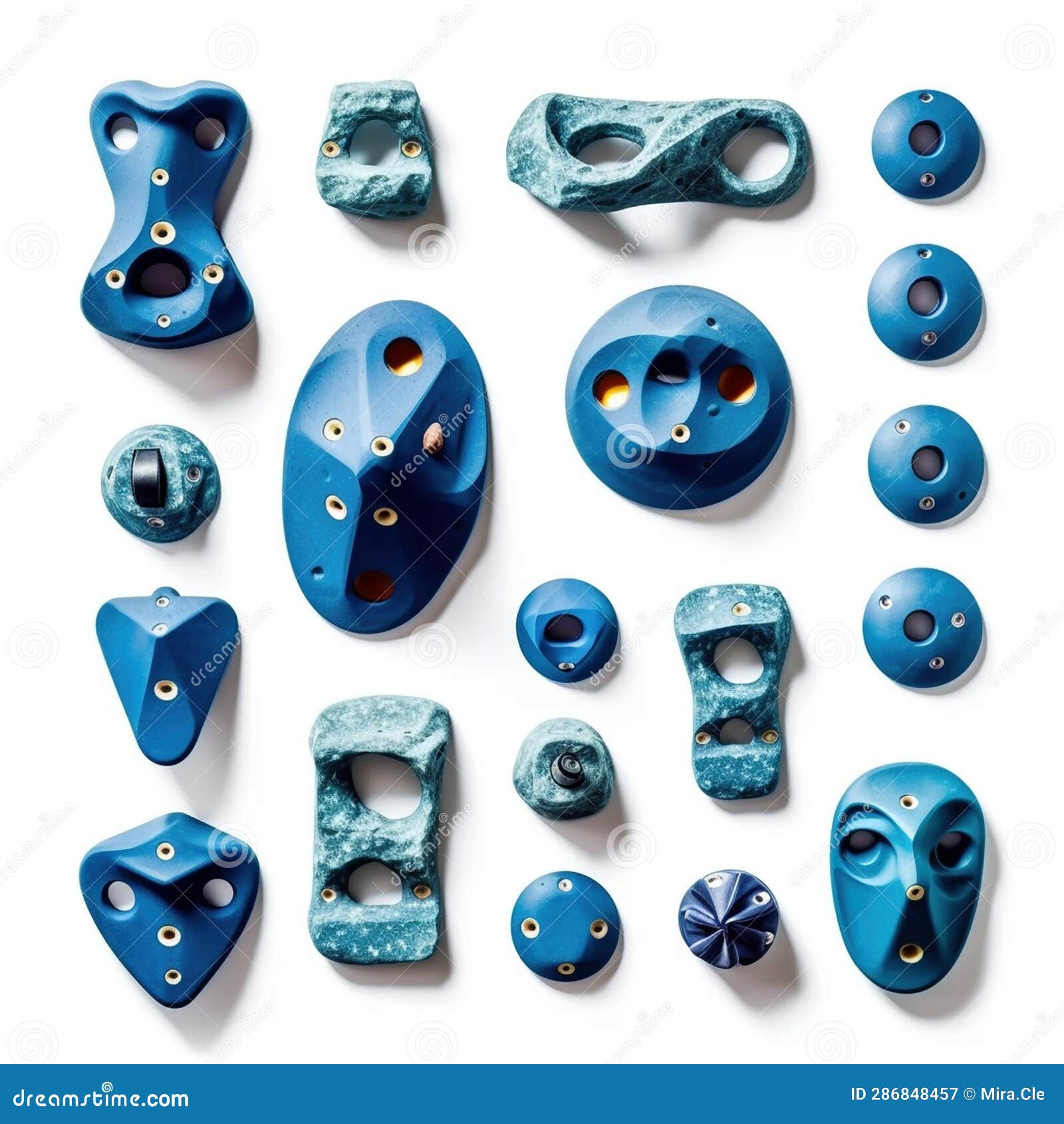 Set of Blue Rock Climbing Holds Isolated on White Background, Created ...