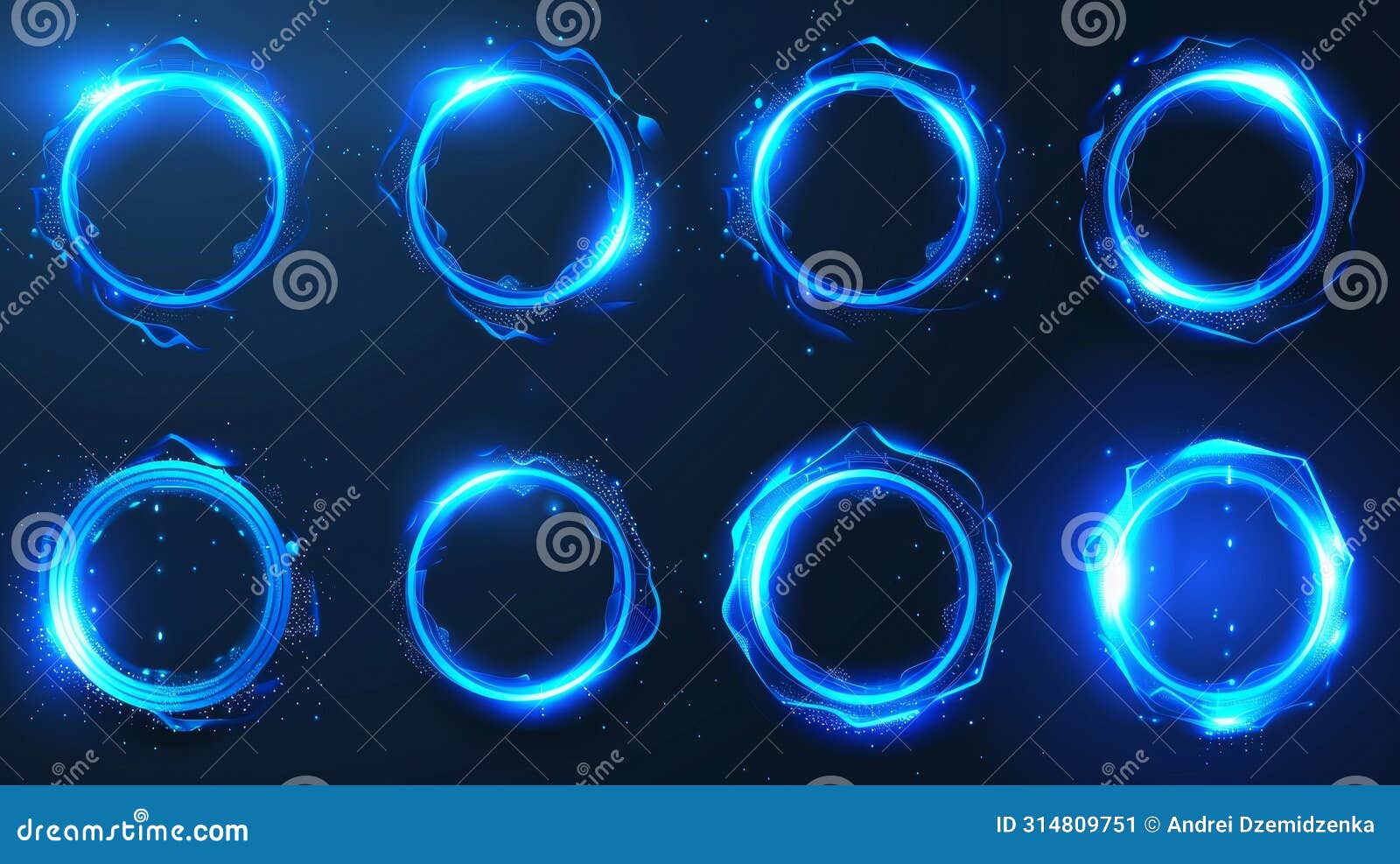A Set Of Blue Round Frames Isolated On Transparent Background. Modern ...