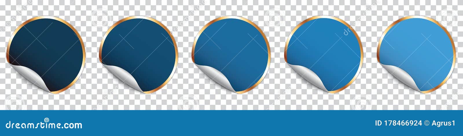 Set of Blue Round Sticker Banner with Golden Frame on Transparent ...