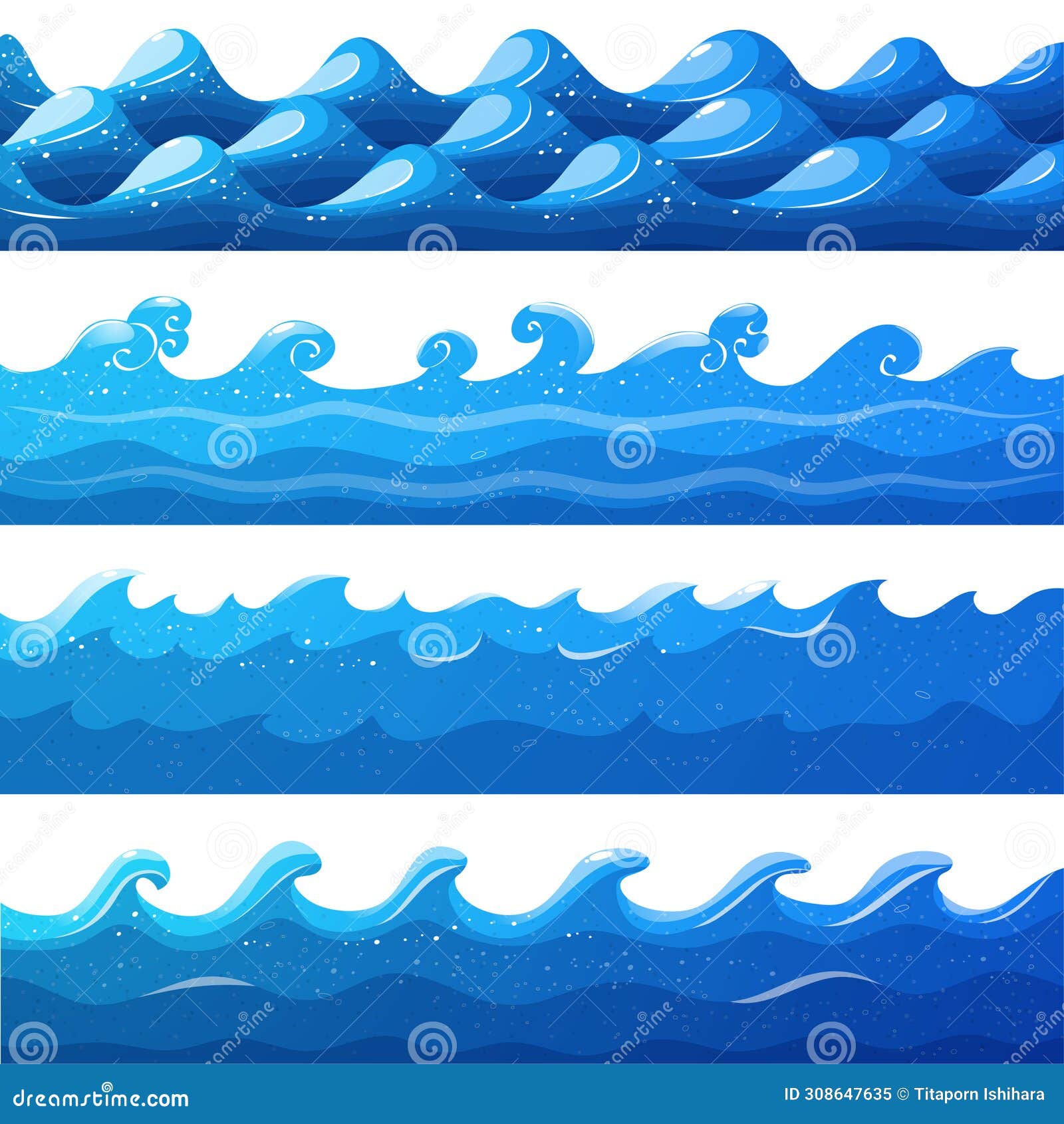 Set of Blue Sea Waves Border Vector Illustration Stock Vector ...