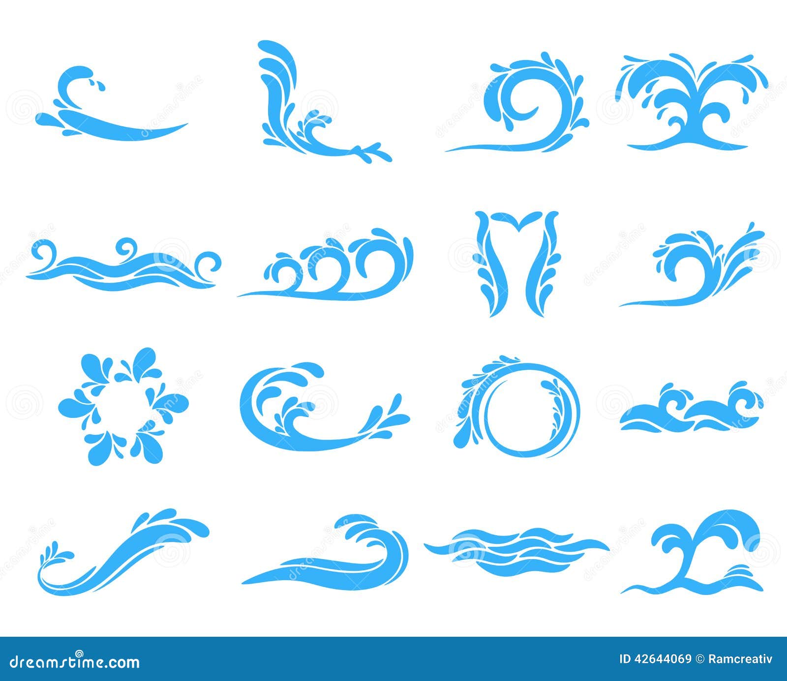 Set of Blue Sea Waves, Water Splashing Stock Vector - Illustration of ...