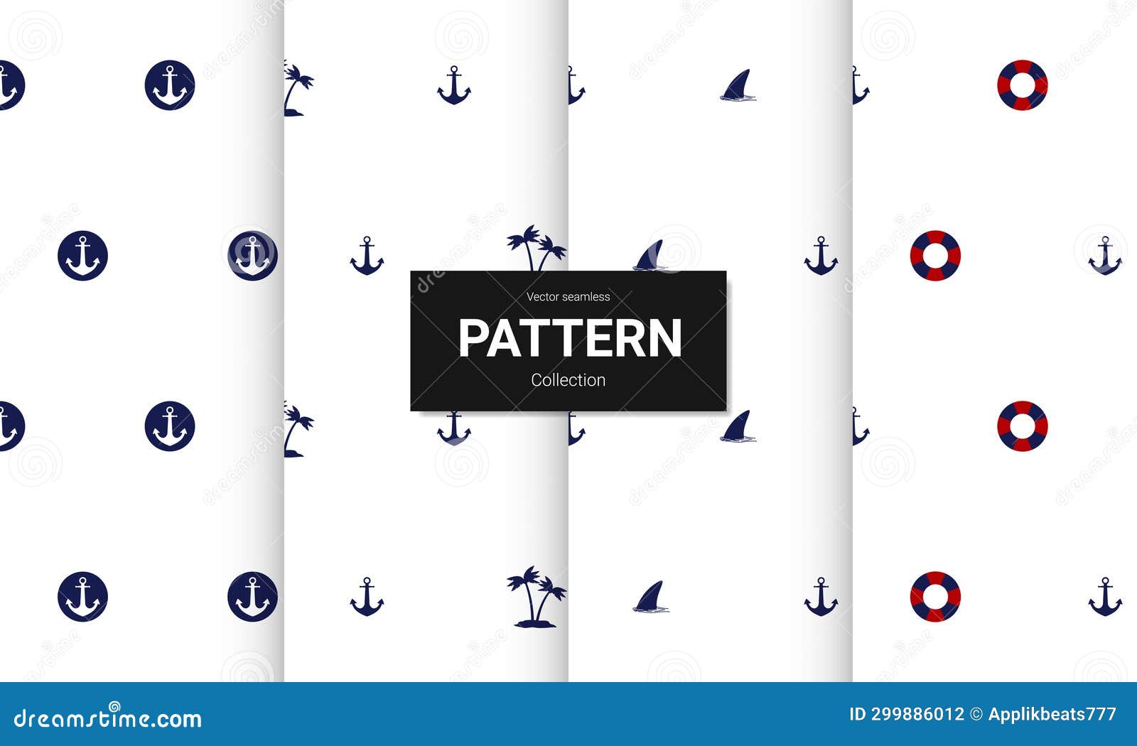 Set of Blue Seamless Patterns. Vector Seamless Nautical Textures Stock ...