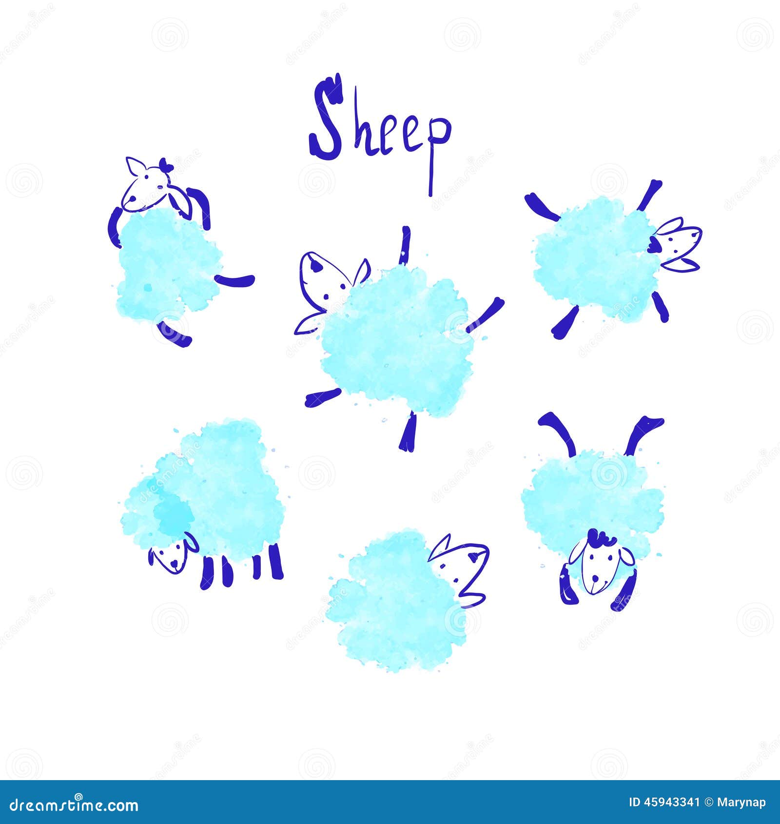 Set of the blue sheep stock vector. Illustration of farm - 45943341