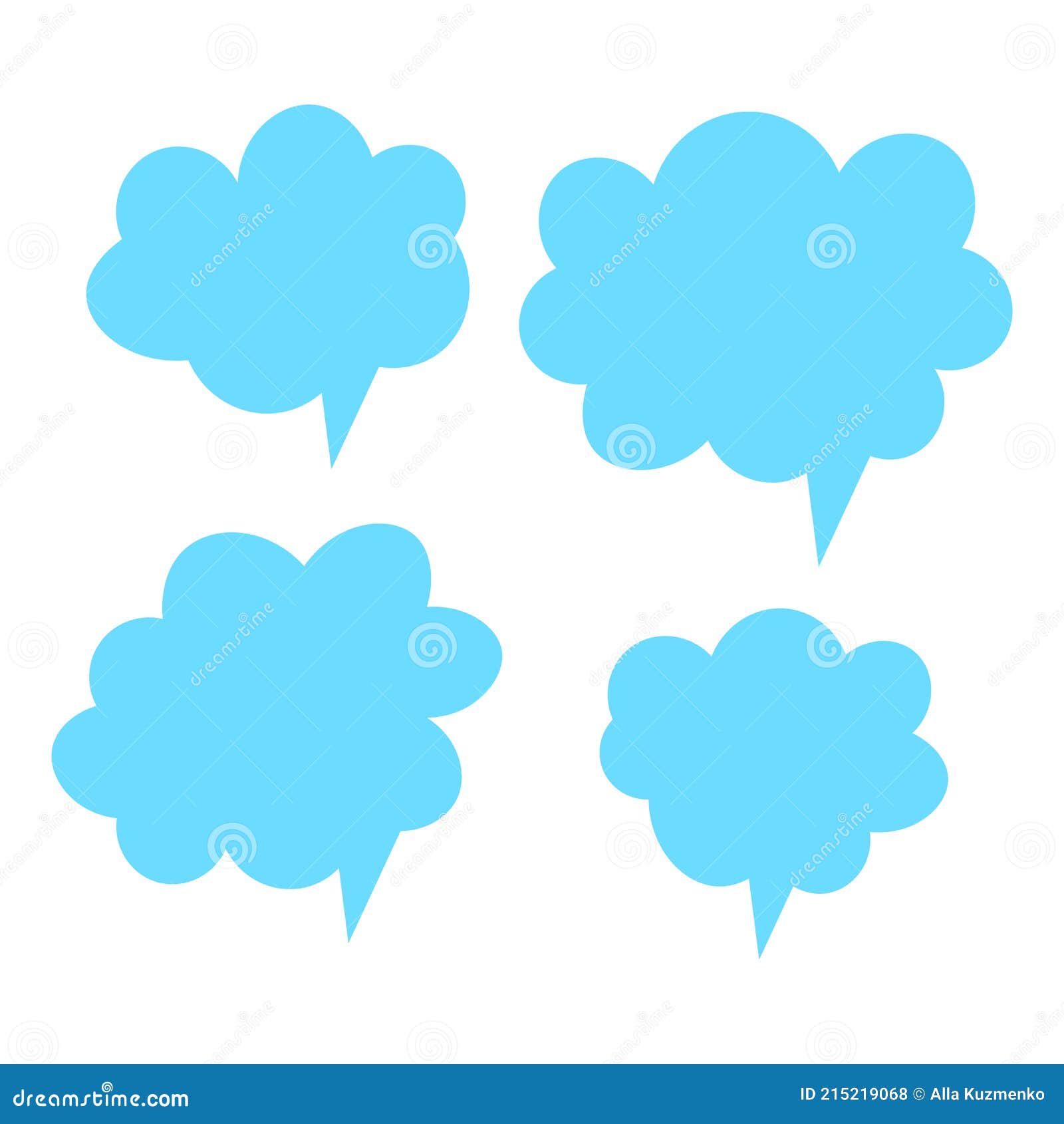 Set of Blue Speech Bubbles. Cartoon Vector Illustration. Isolated on ...