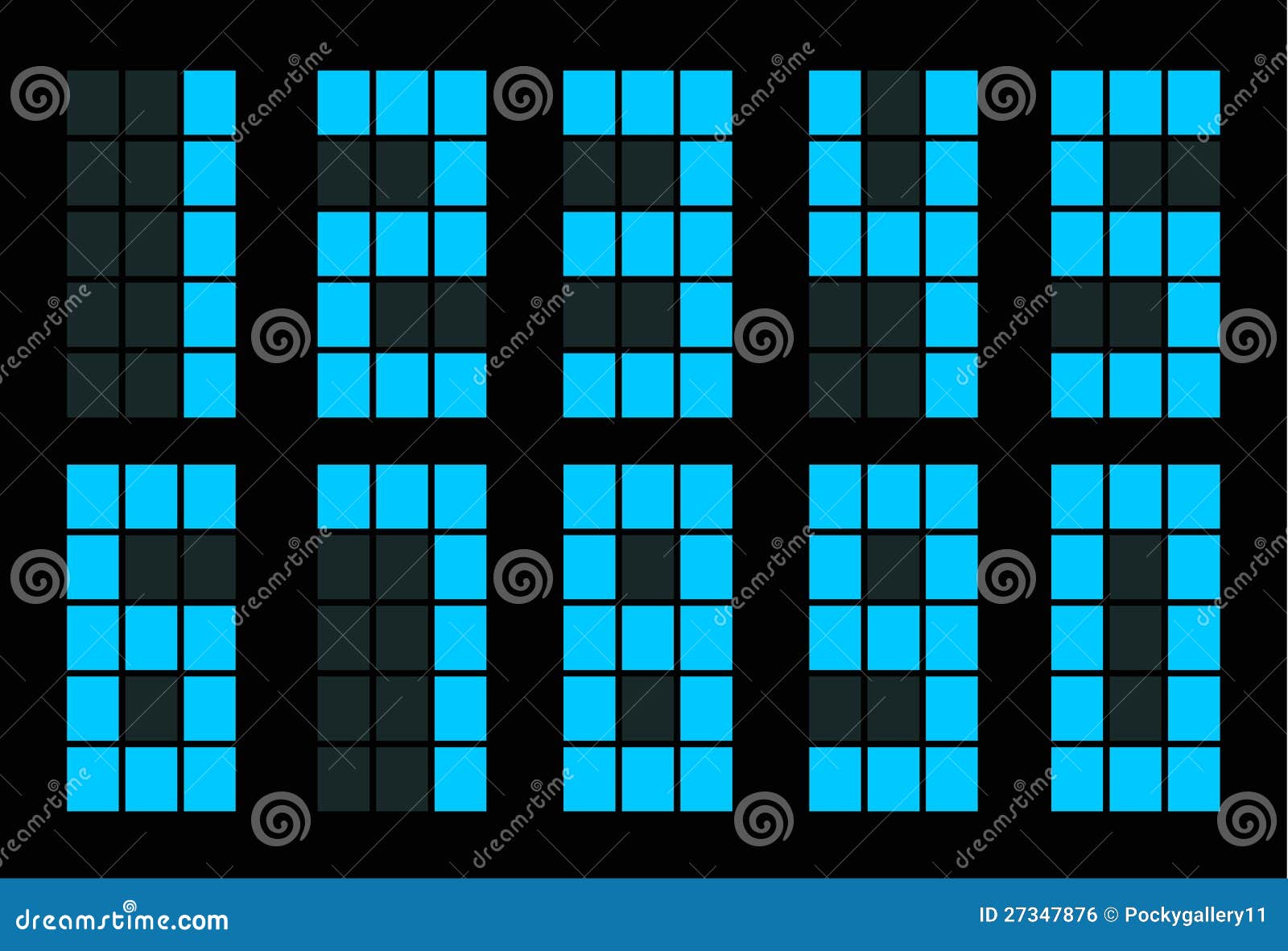 Set of Blue Square Digital Number Stock Vector - Illustration of minute ...