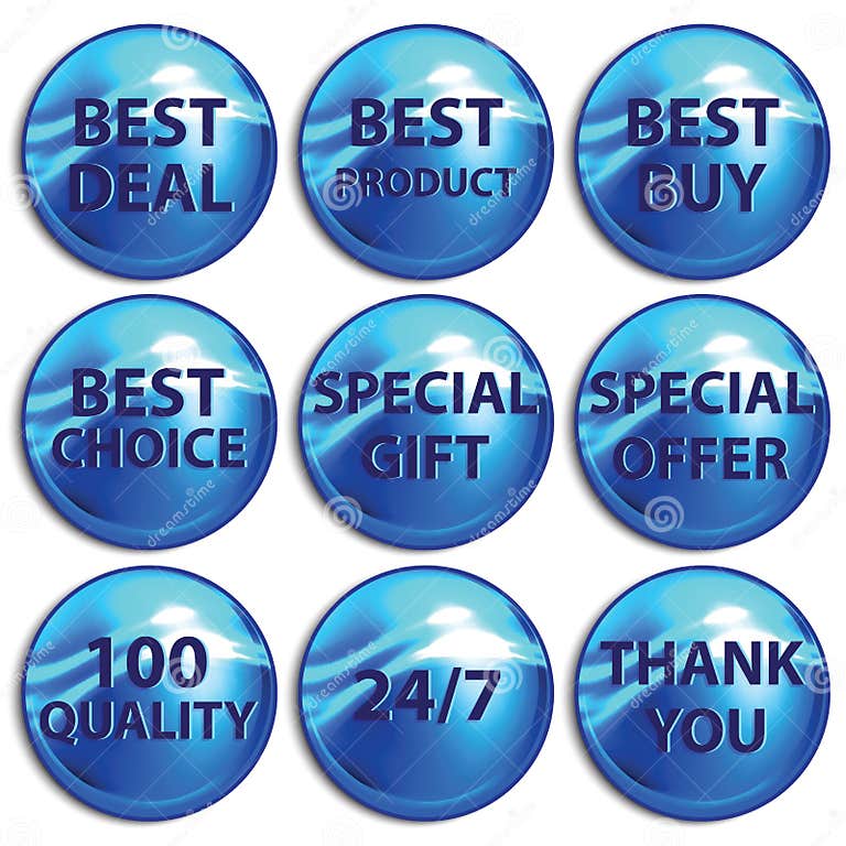 Set of Blue Stickers on White Background. Stock Vector - Illustration ...