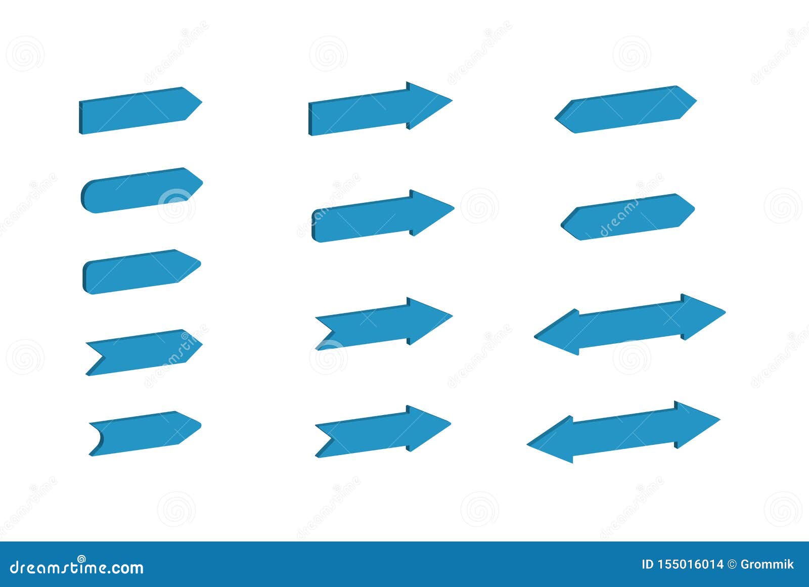 Set of Blue Three-dimensional Arrows of Different Shapes and ...