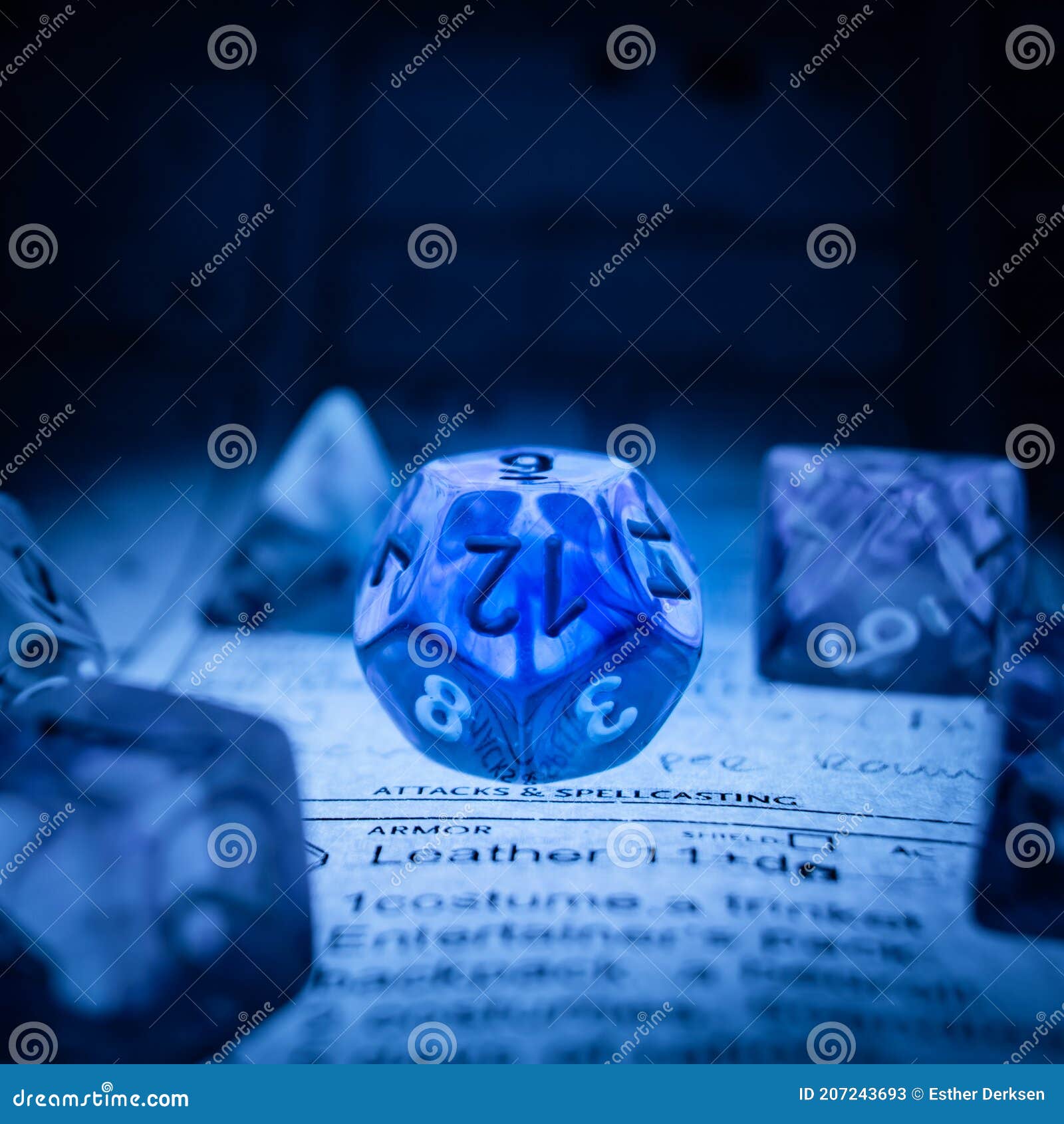 Set of Blue Transparent Dice Focused on the D12 Stock Image - Image of ...