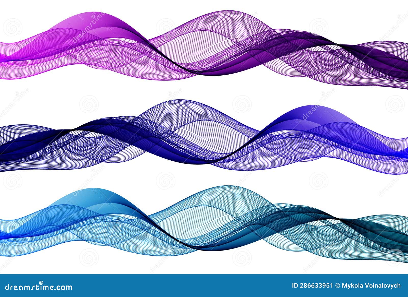 Set of Blue Transparent Horizontal Waves on White Background, Abstract ...