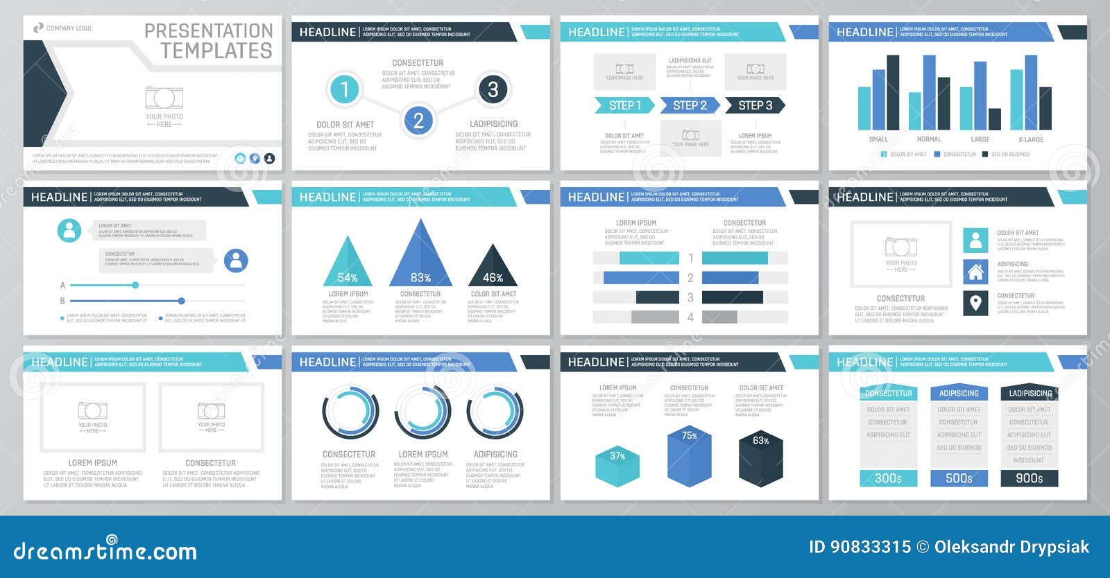 Set of Blue and Turquoise Elements for Multipurpose Presentation ...