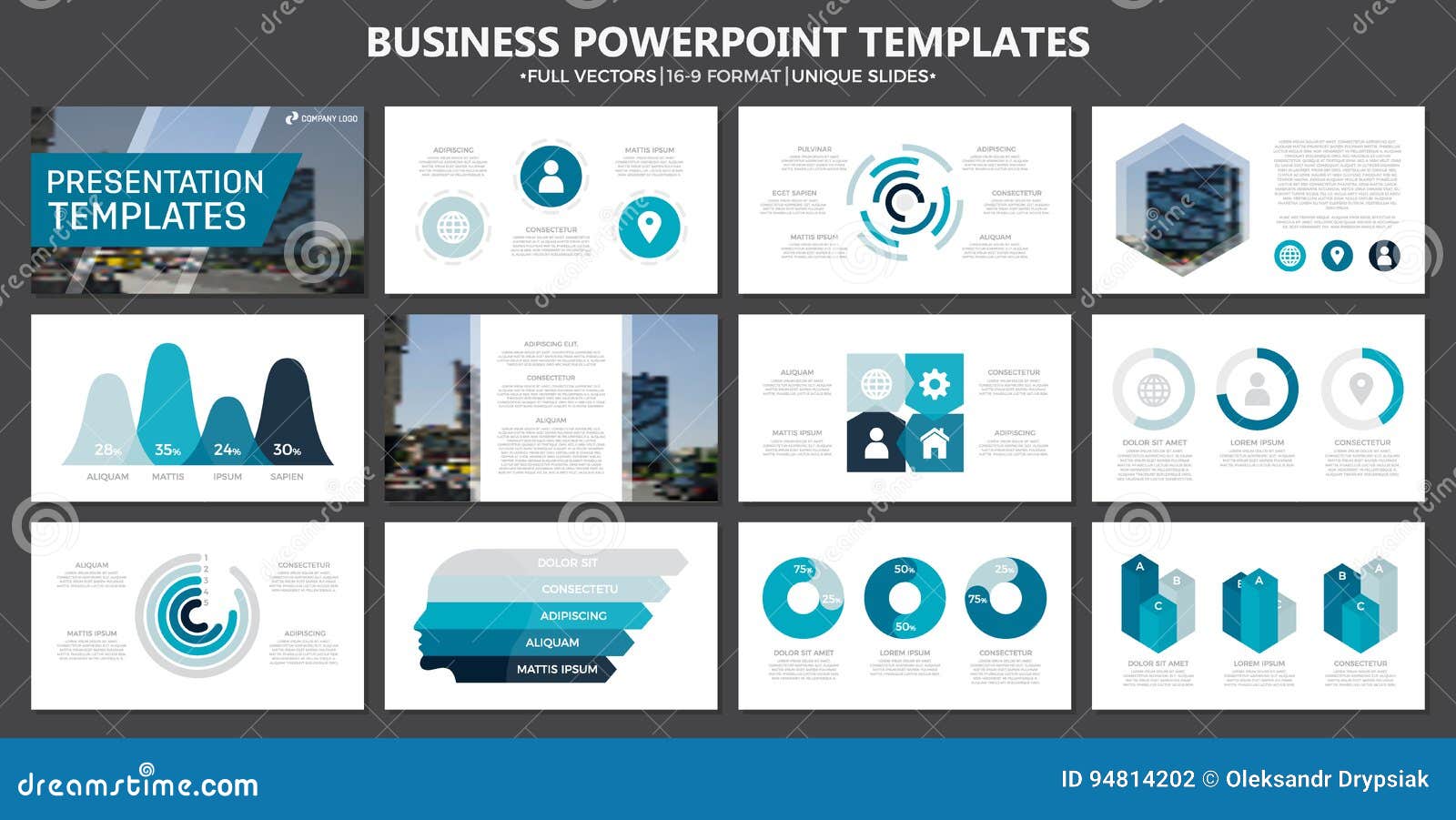 Set of Blue and Turquoise Elements for Multipurpose Presentation ...