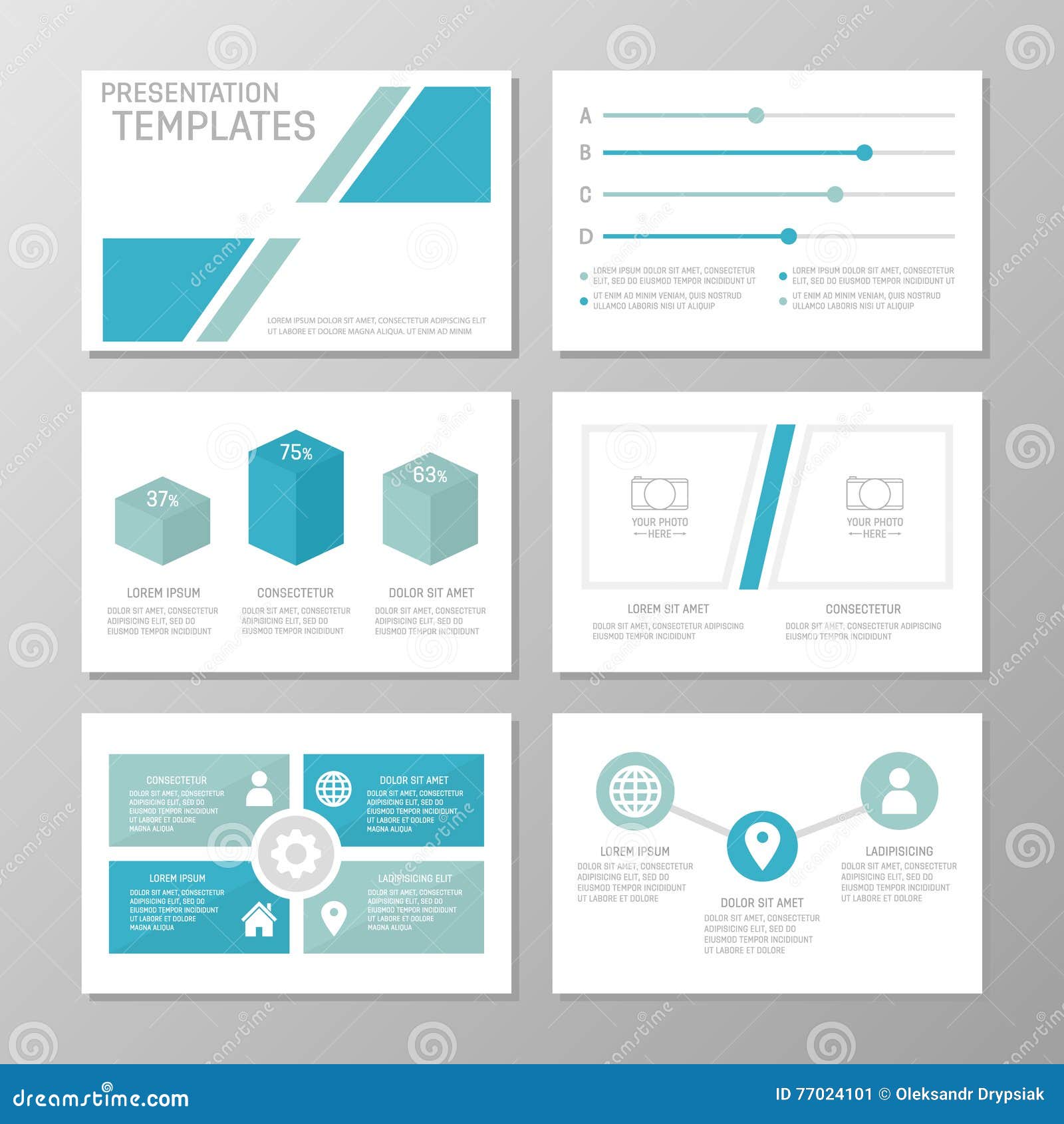 Set of Blue and Turquoise Template for Multipurpose Presentation Slides ...