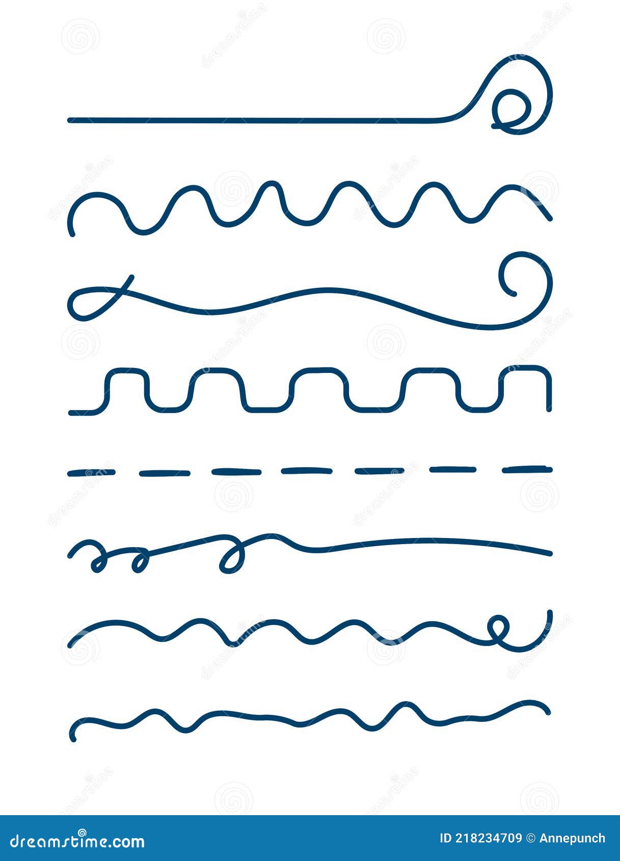 Set of Blue Underlines Isolated on White Background. Drawn by Hand ...