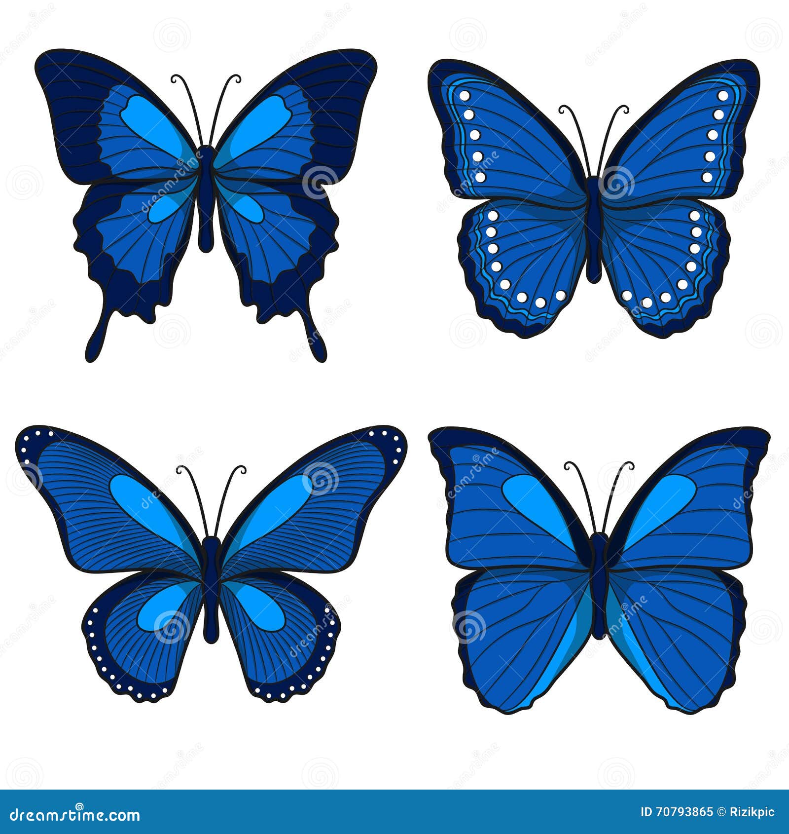 Set of Blue Vector Butterflies. Isolated Objects. EPS10 Stock Vector ...