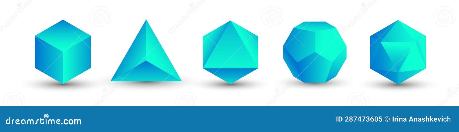Set of Blue Vector Editable 3D Platonic Solids Isolated on White ...