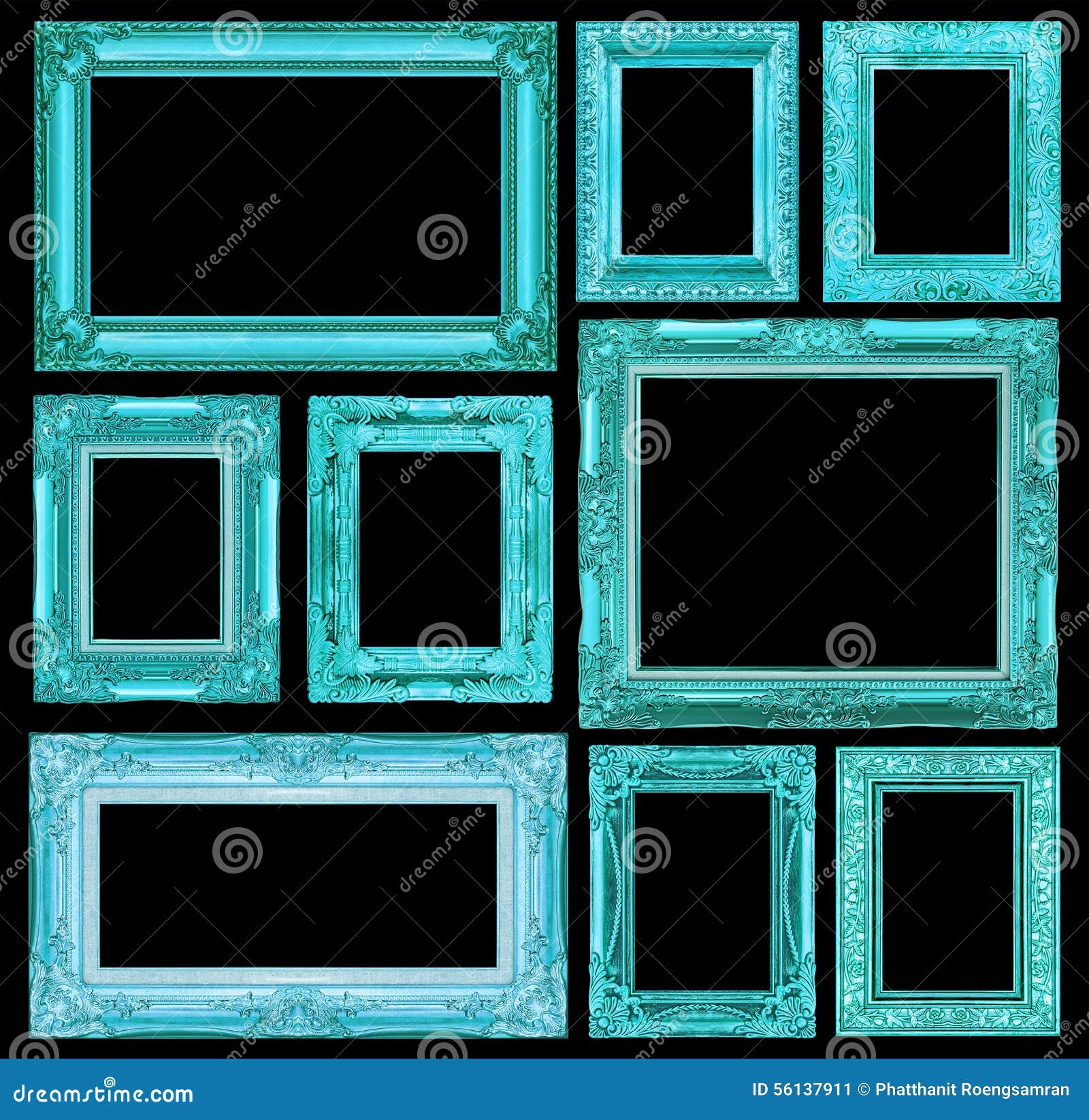 Set of Blue Vintage Frame Isolated on Black Background Stock Image ...