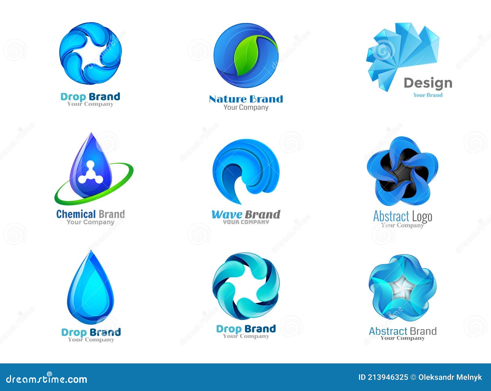 Set of Blue Water Drop Logo Emblems and Labels in Vector Stock Vector ...