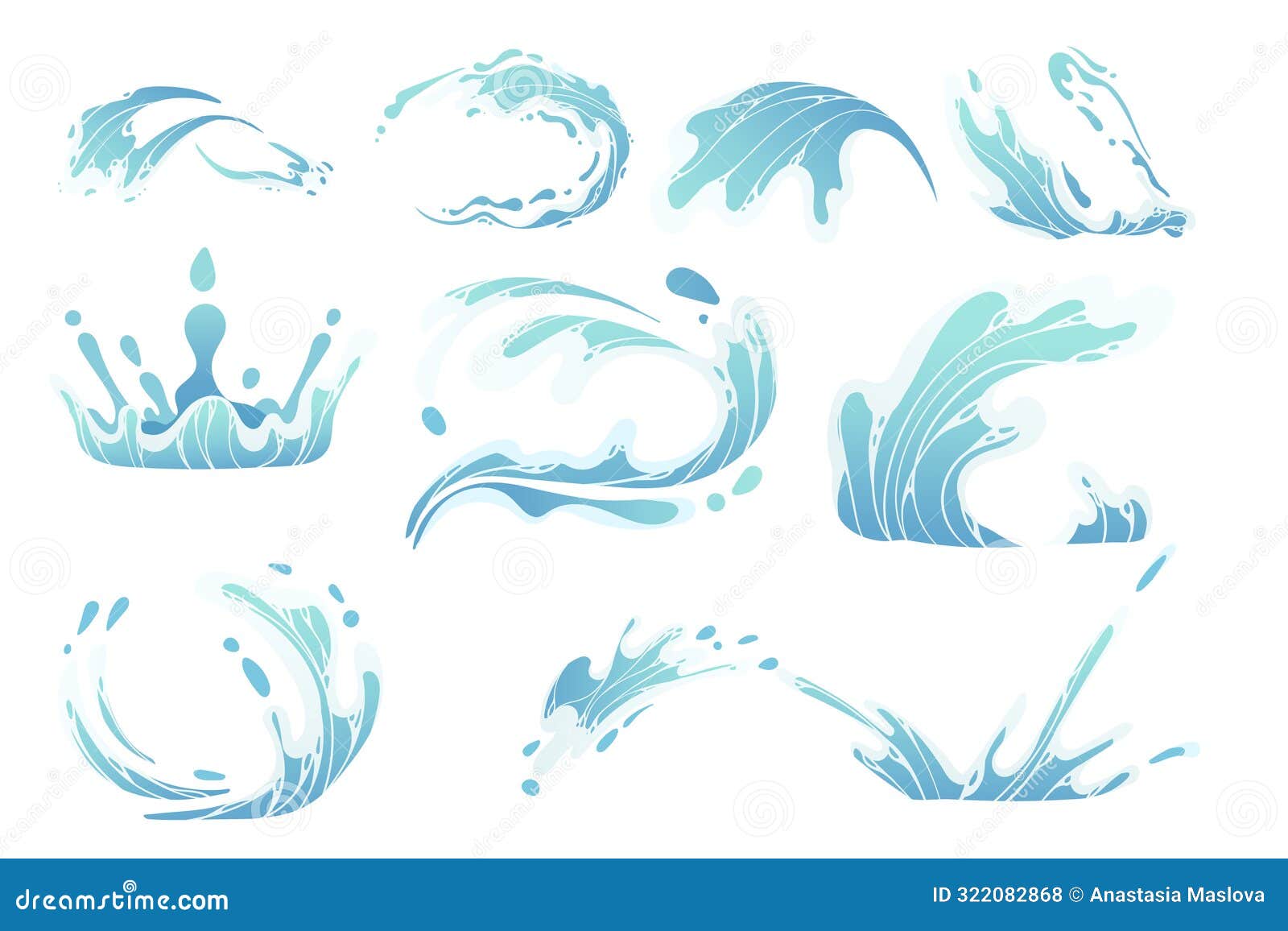 Set of Blue Water Splash Magical Effect for Games Water Flow Vector ...