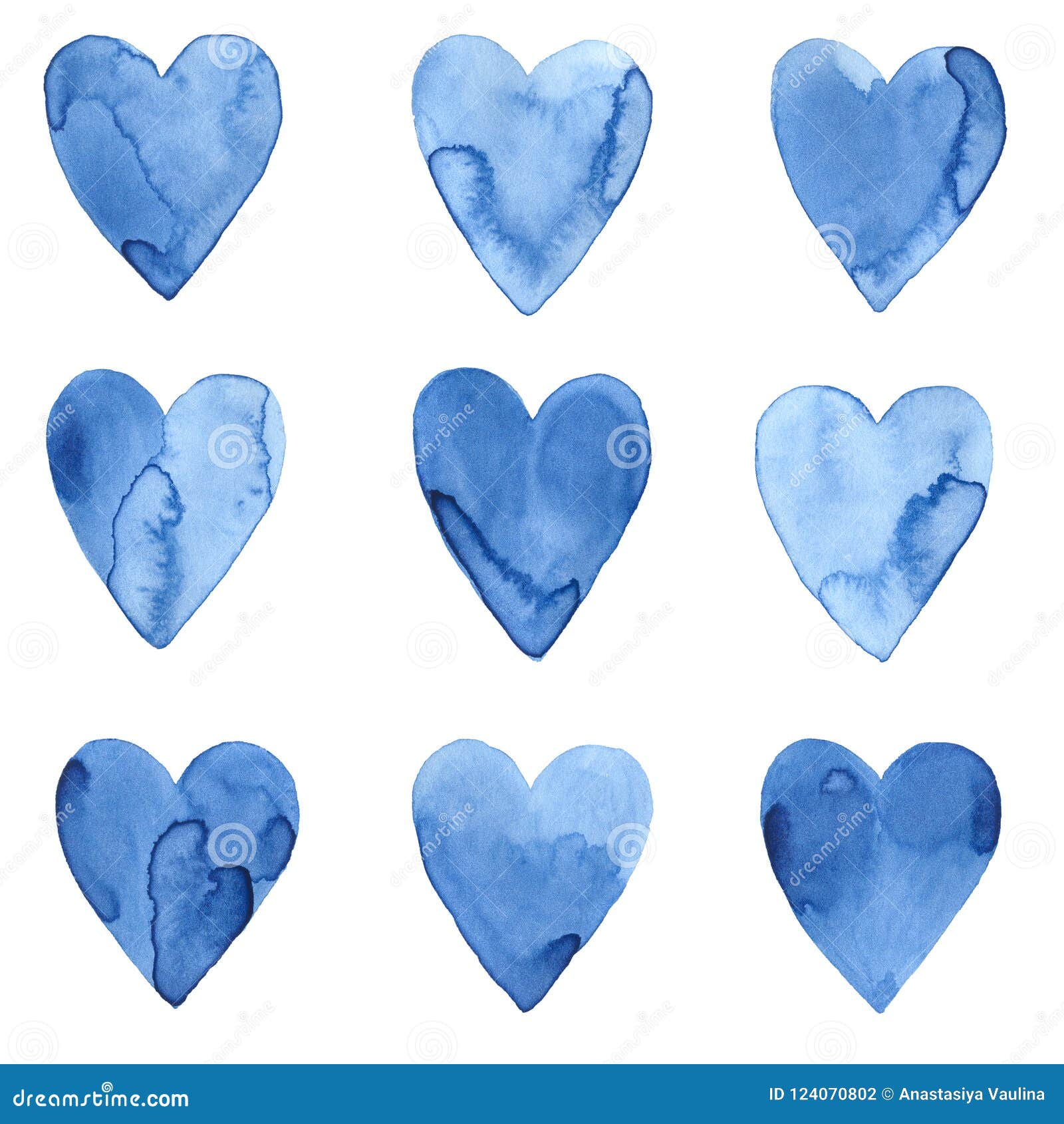 Set of Blue Watercolour Hearts. Stock Illustration - Illustration of ...
