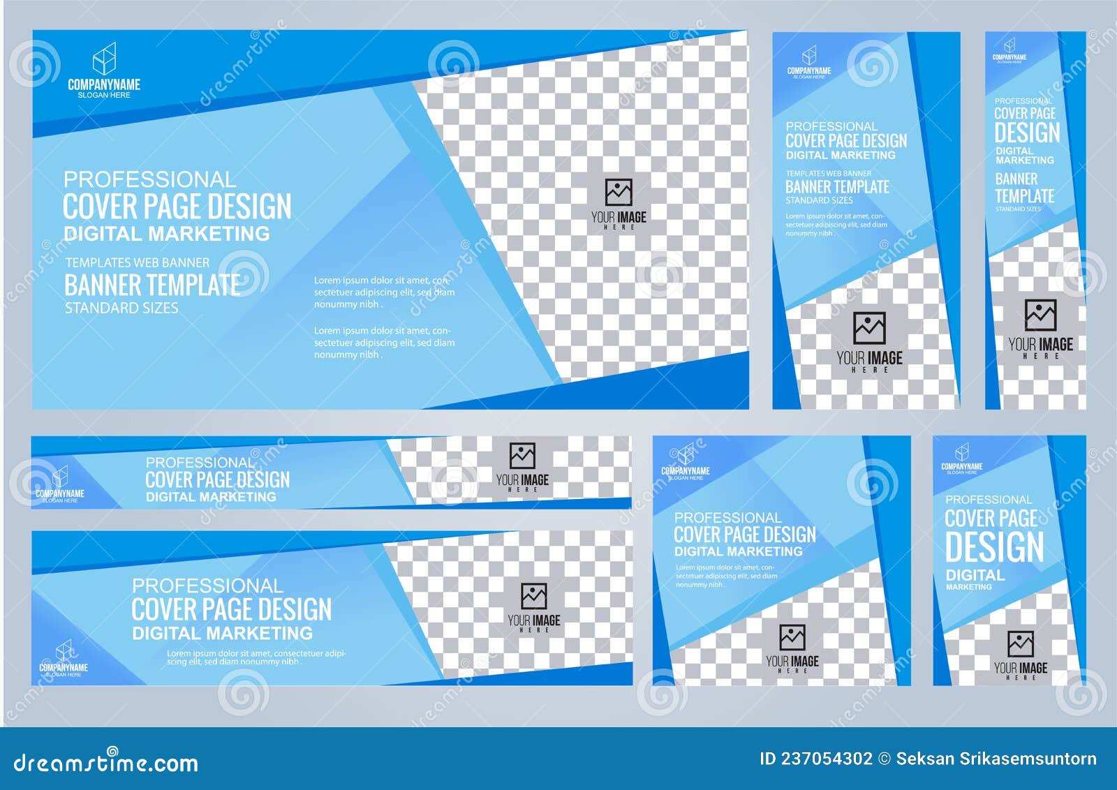 Set of Blue Web Banners Templates Stock Vector - Illustration of ...