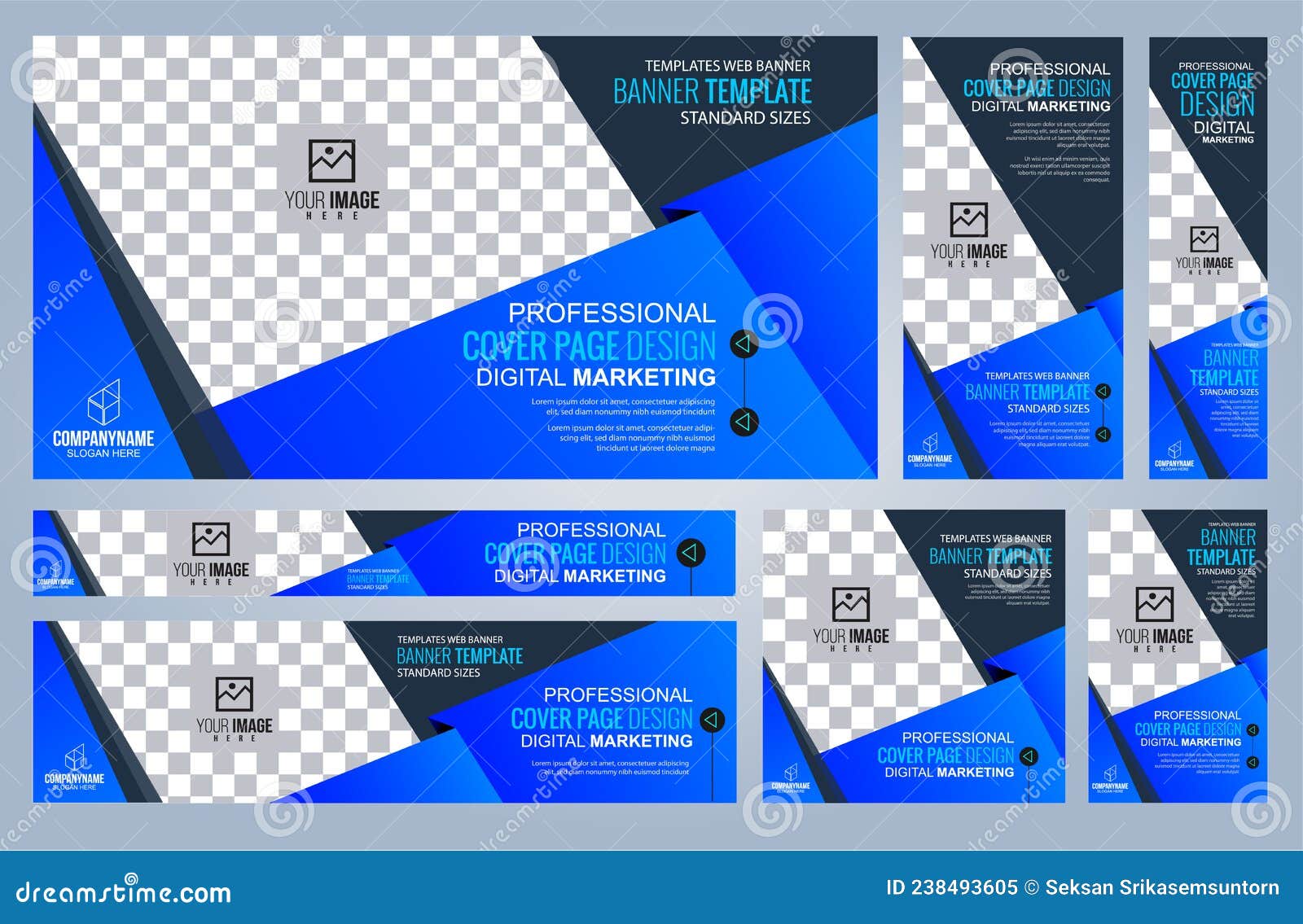 Set of Blue Web Banners Templates Stock Vector - Illustration of paper ...
