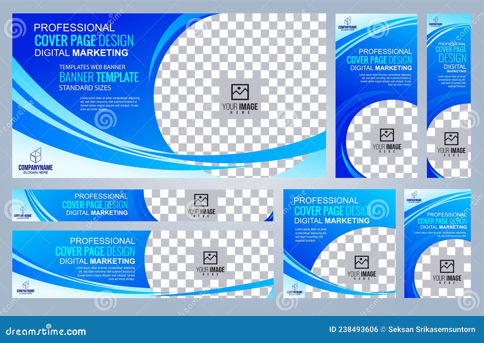 Set of Blue Web Banners Templates Stock Vector - Illustration of design ...