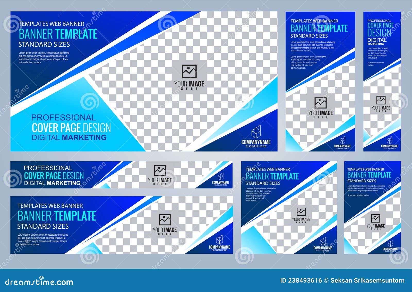 Set of Blue Web Banners Templates Stock Vector - Illustration of layout ...