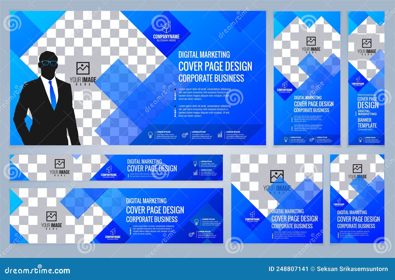 Set of Blue Web Banners Templates, Coverpage Standard Sizes Stock ...
