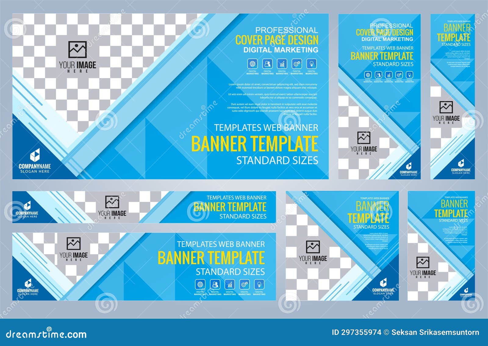 Set of Blue Web Banners Templates, Coverpage Standard Sizes Stock ...
