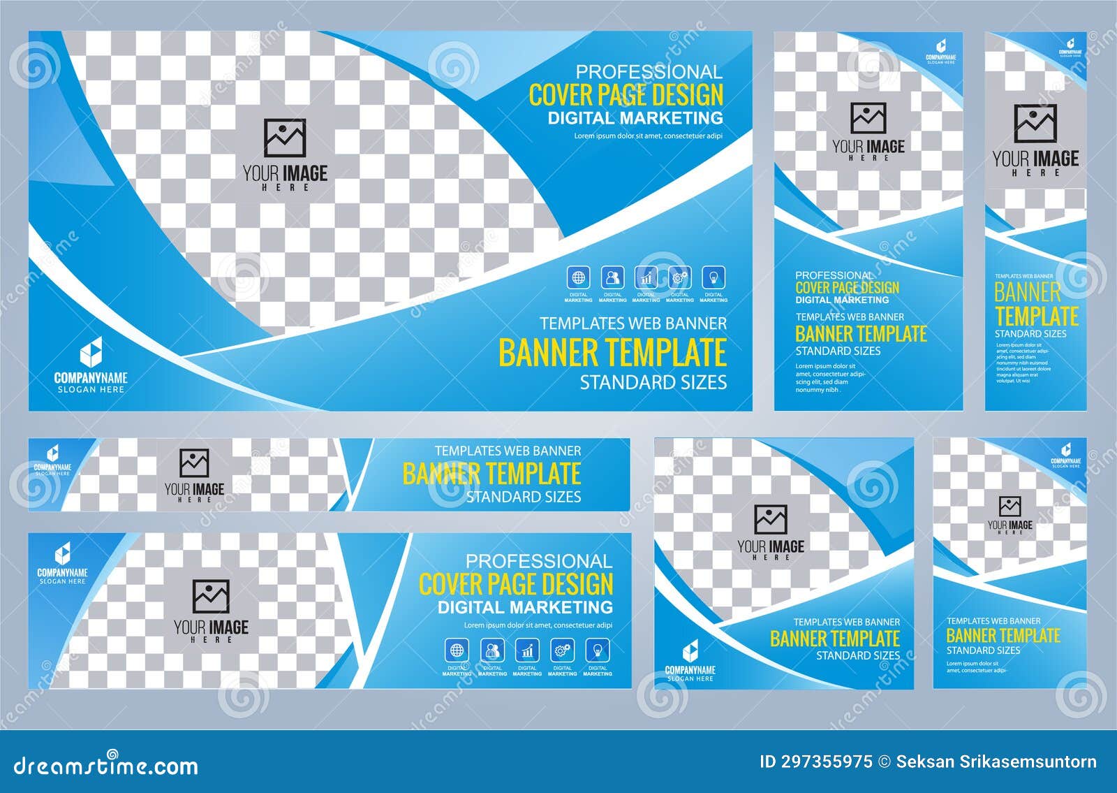 Set of Blue Web Banners Templates, Coverpage Standard Sizes Stock ...