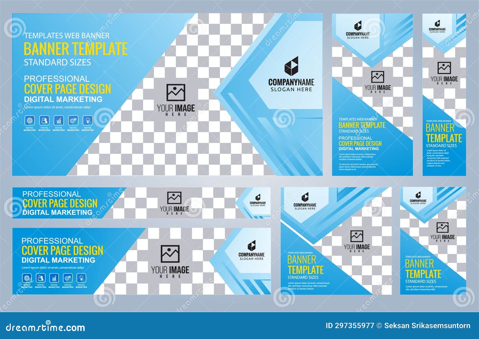 Set of Blue Web Banners Templates, Coverpage Standard Sizes Stock ...