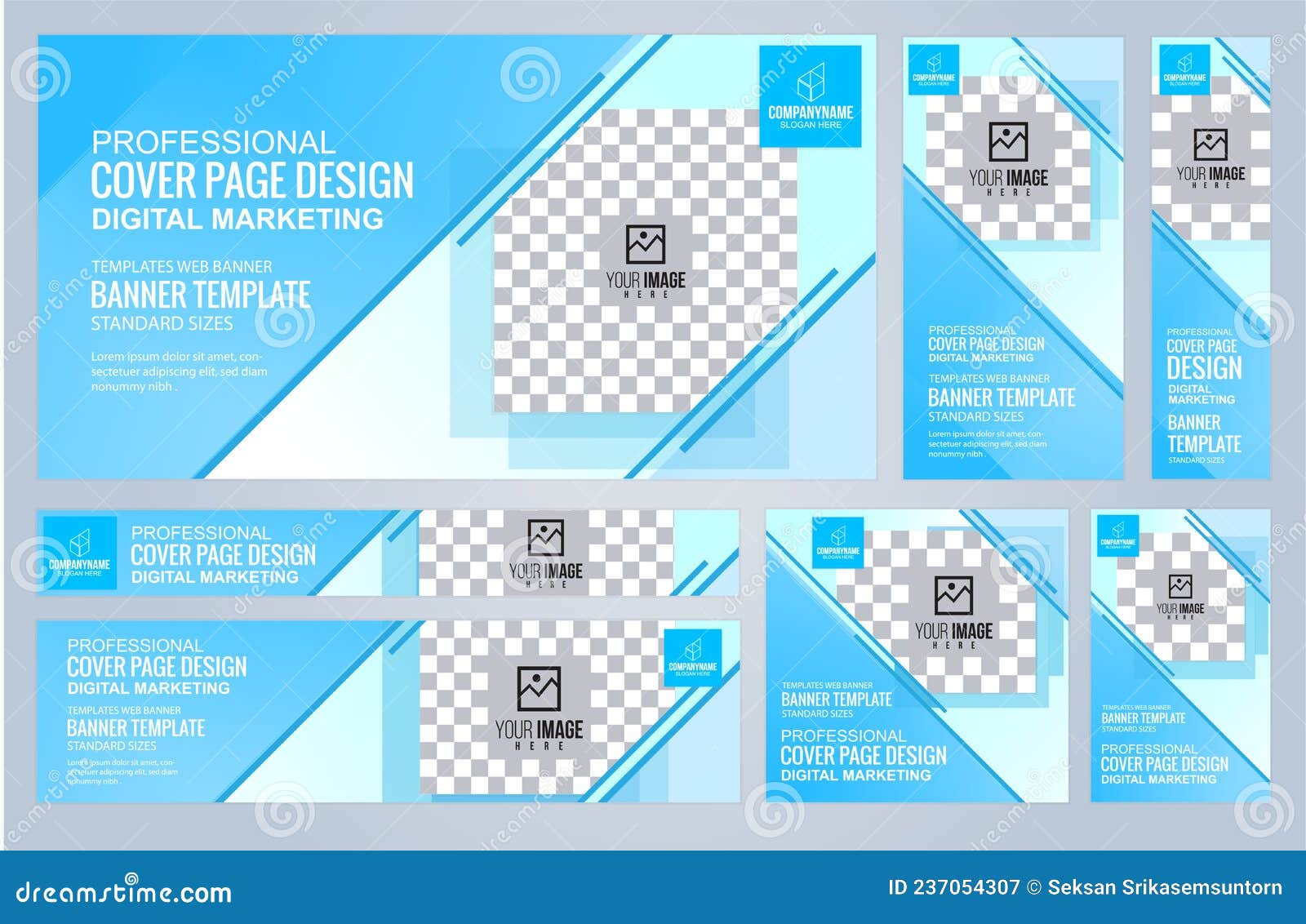 Set of Blue Web Banners Templates Stock Vector - Illustration of header ...