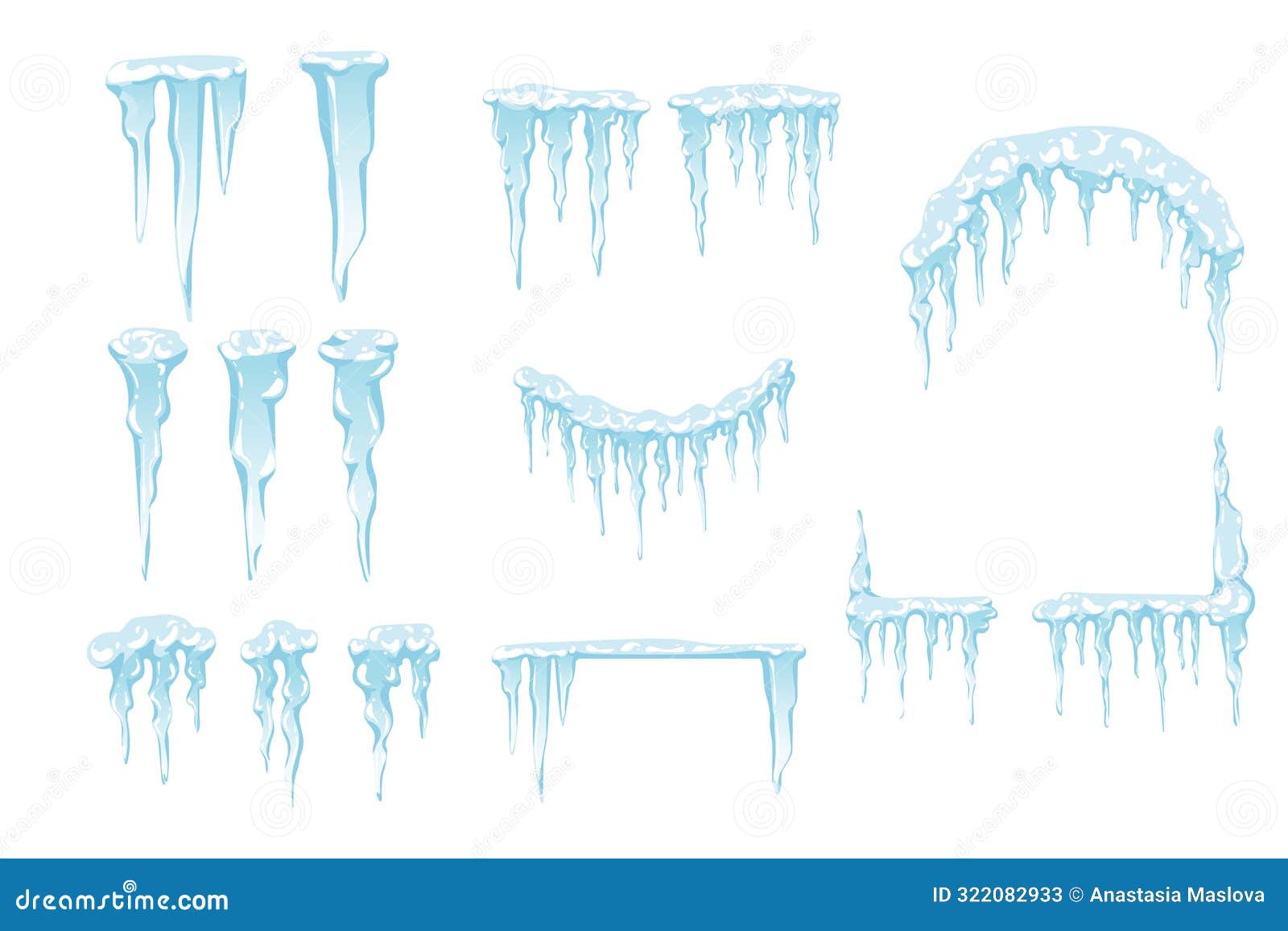 Set of Blue and White Icicles Spiked Sharp Ice Vector Illustration ...