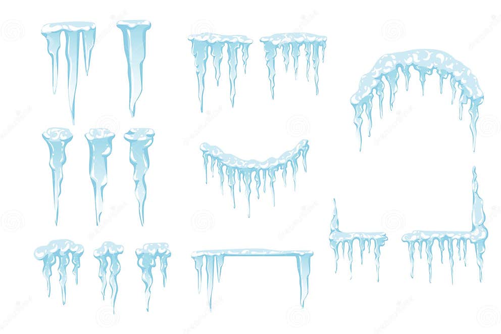Set of Blue and White Icicles Spiked Sharp Ice Vector Illustration ...