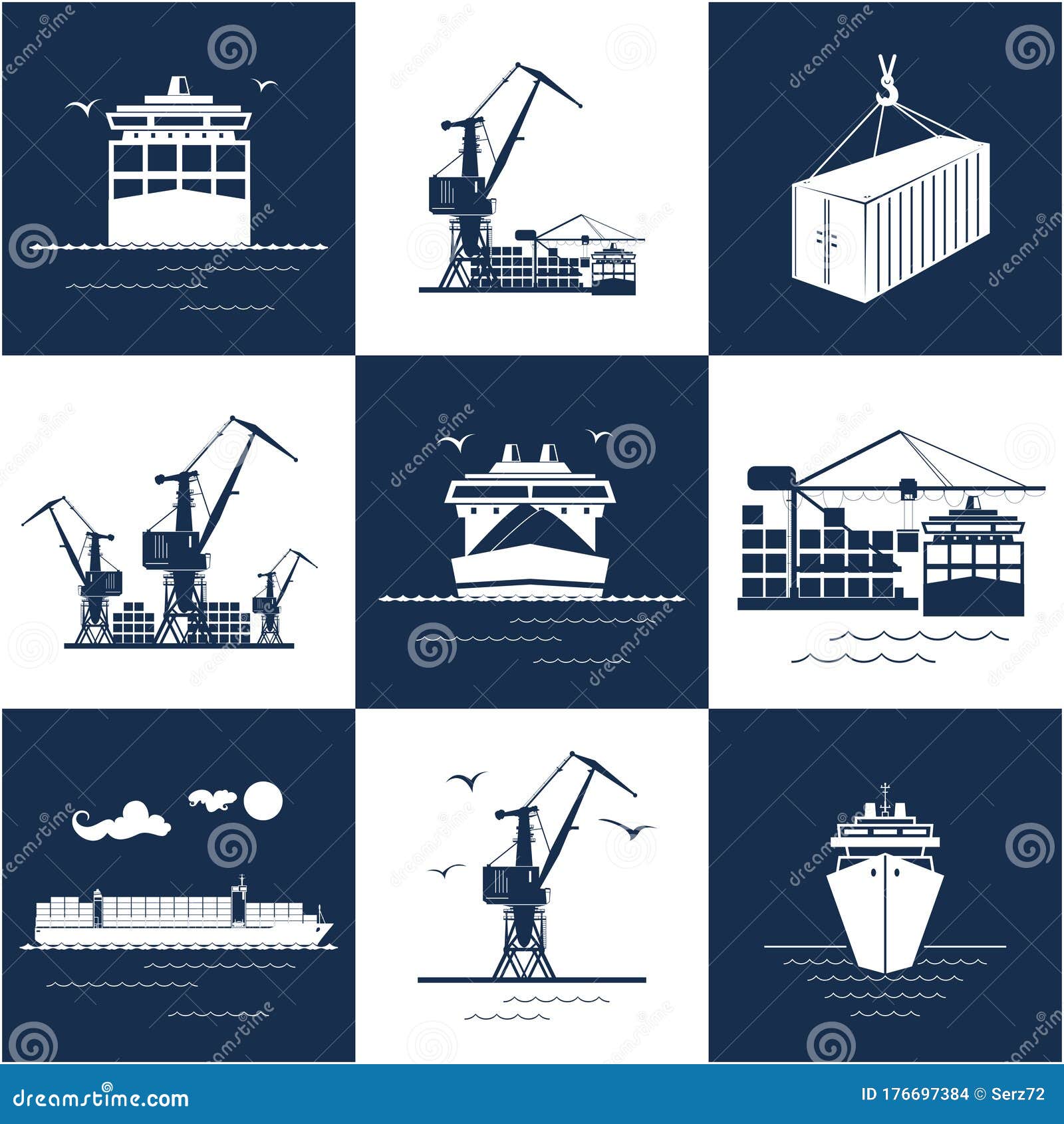 Set of marine cargo icons stock vector. Illustration of freighter ...