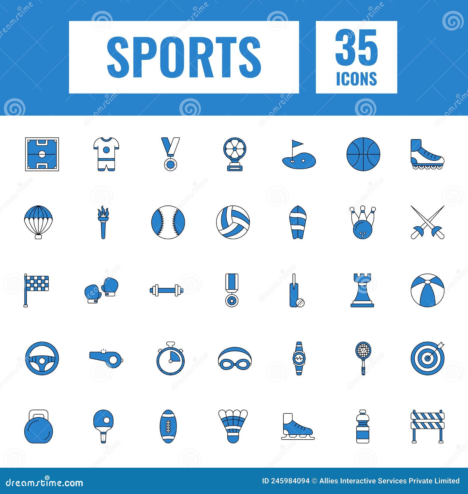 Set of Blue and White Sports Icon or Symbols Stock Illustration ...