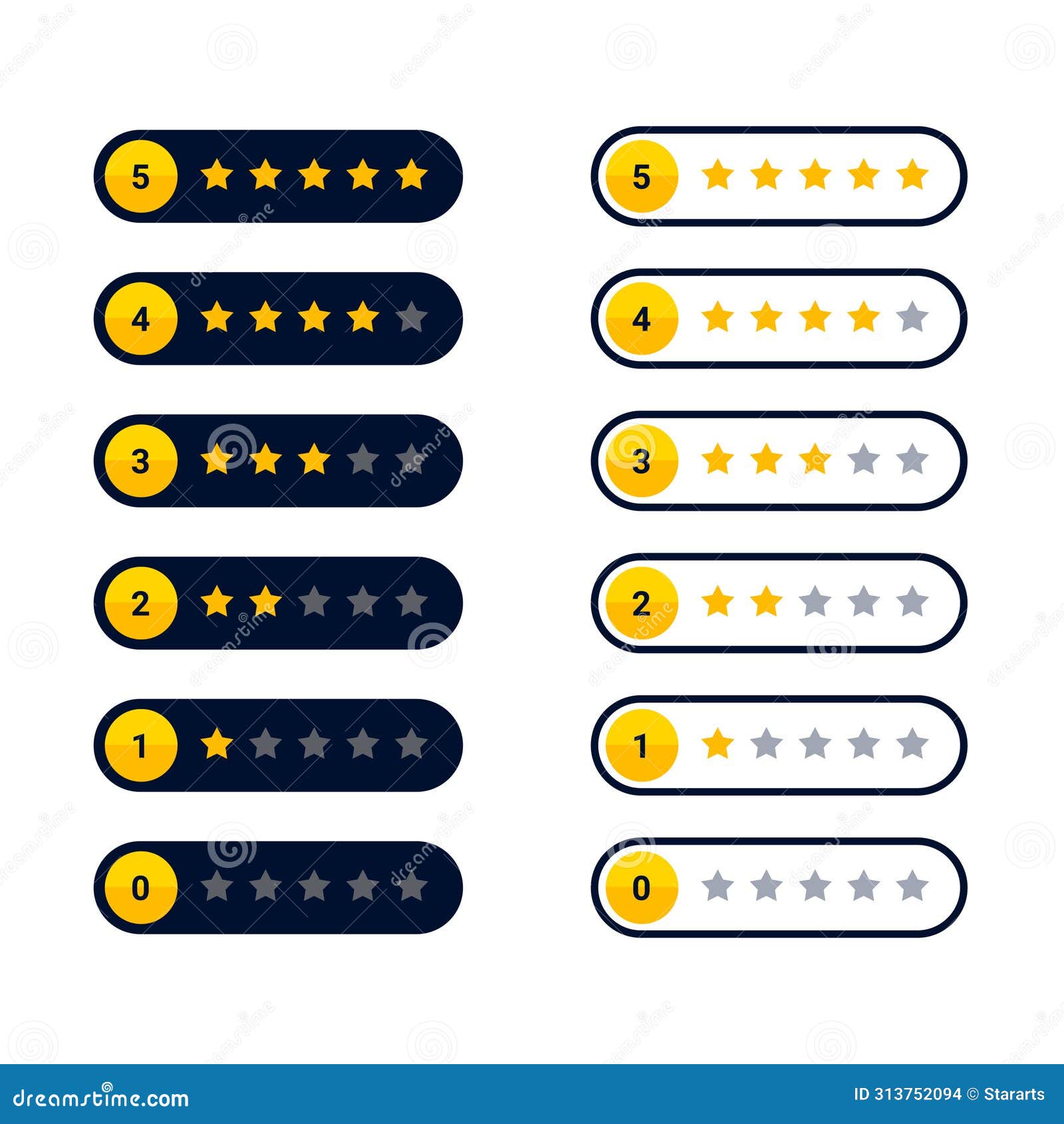 Set of Blue and White Stars Rating Sign Design Stock Vector ...
