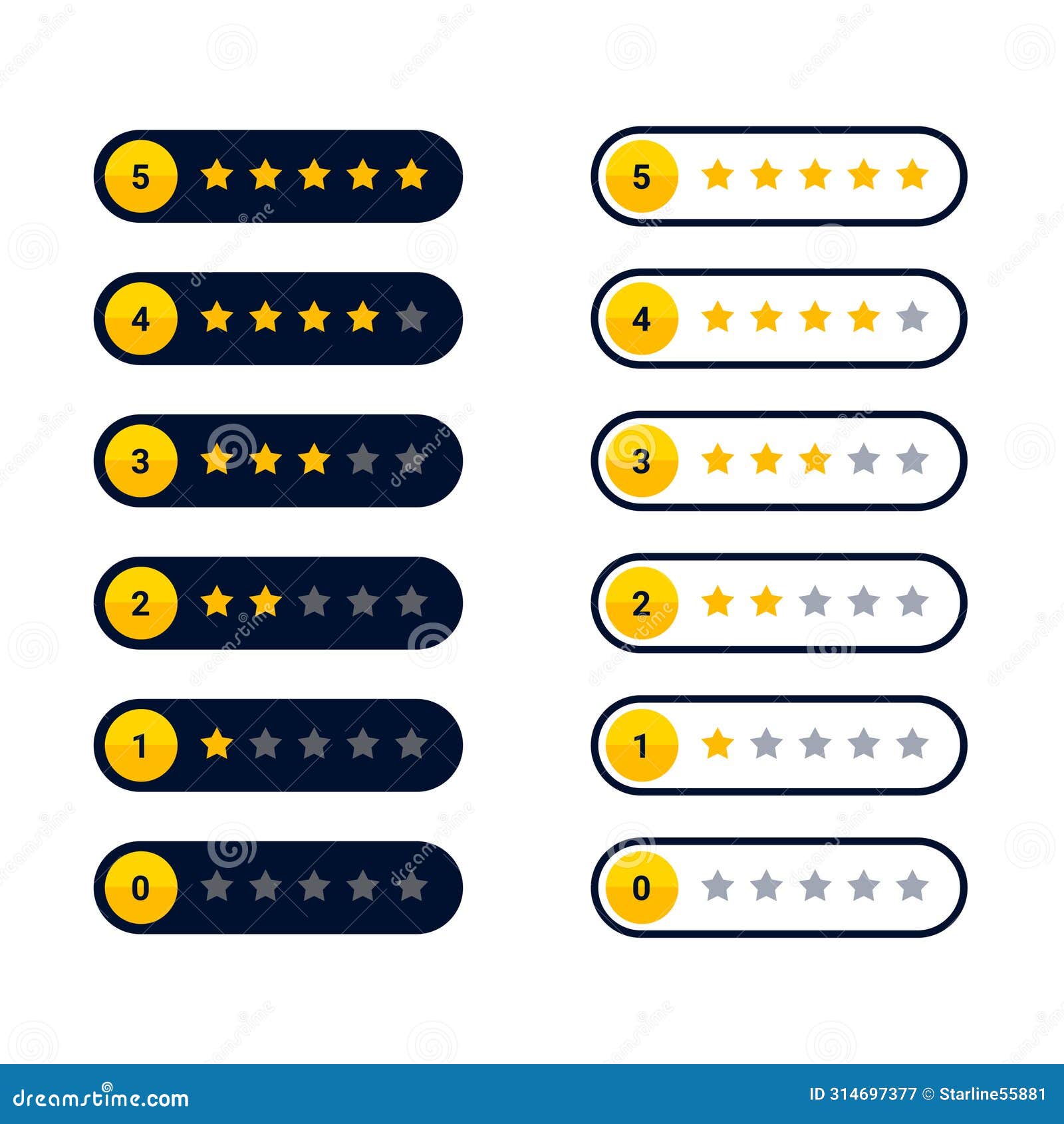 Set of Blue and White Stars Rating Sign Design Stock Vector ...