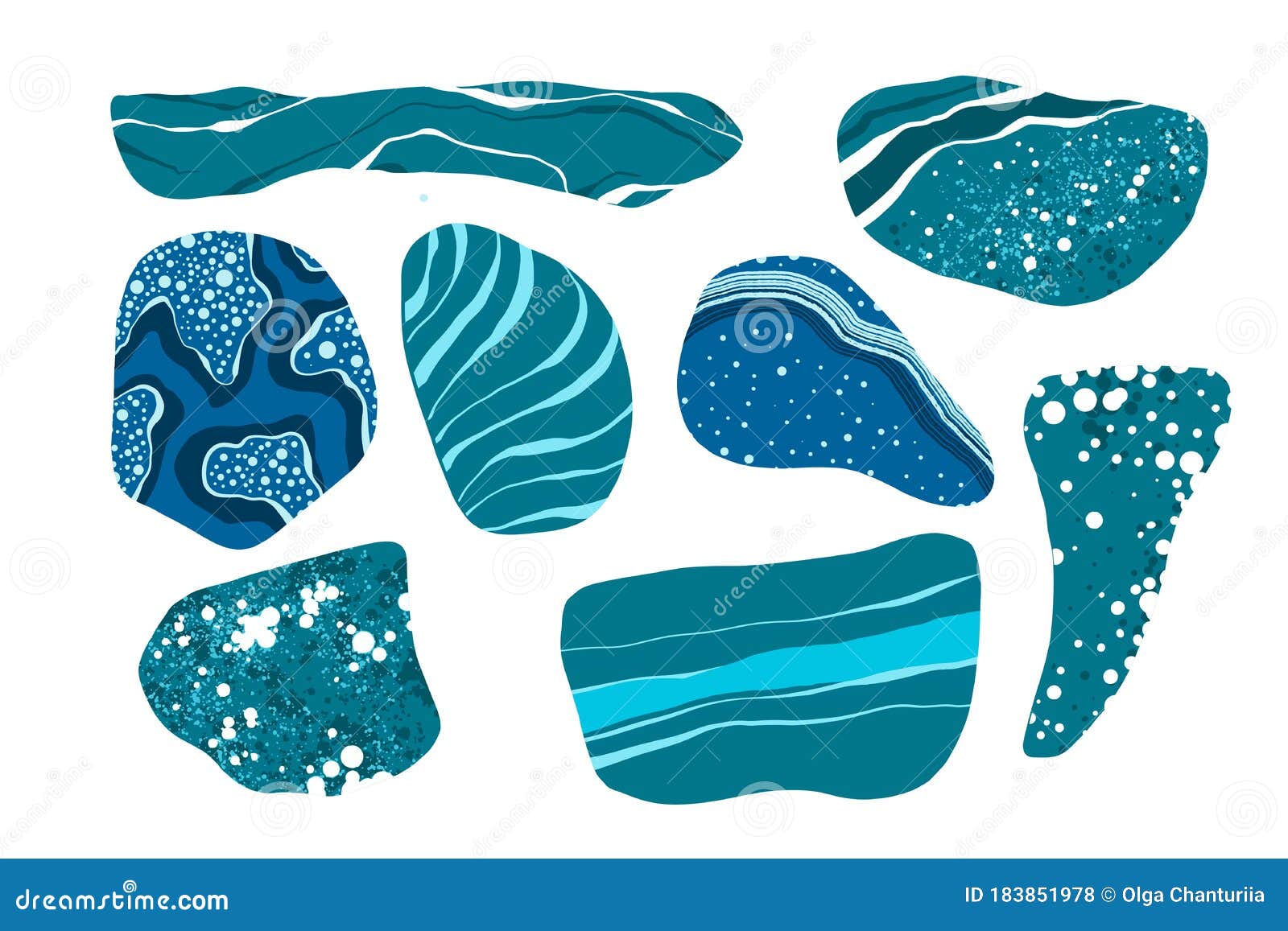 Set of Blue and White Stones. Natural Shapes and Marbled Textures Stock ...