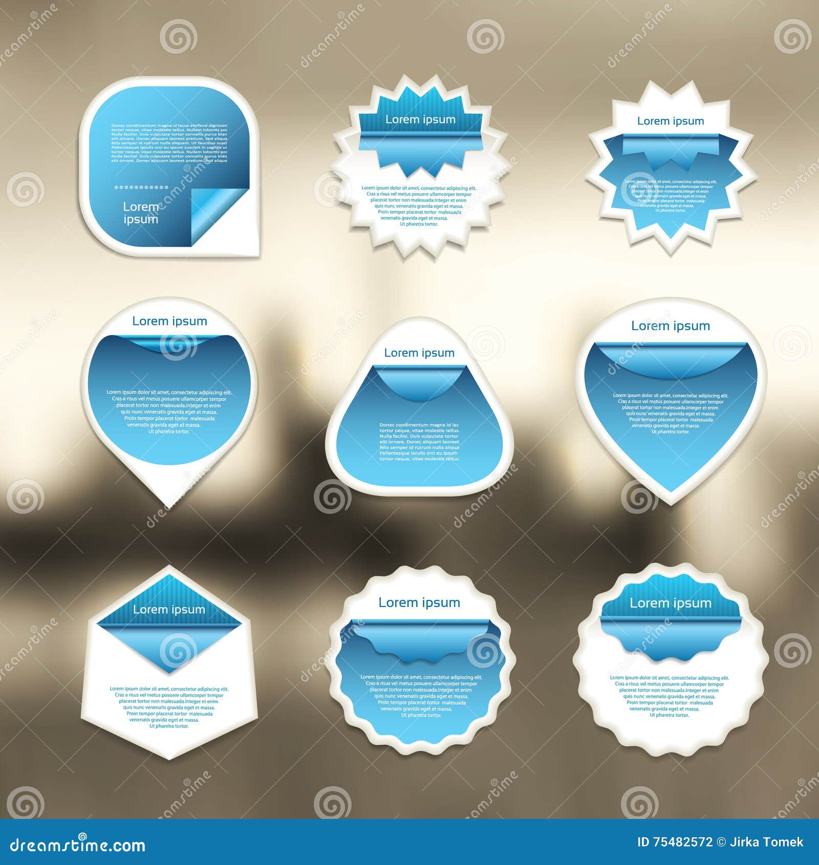 Set of Blue and White Vector Stickers on Blured Background. Stock ...