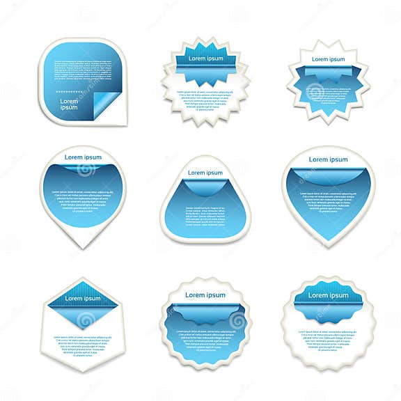 Set of Blue and White Vector Stickers on Blured Background. Vector ...