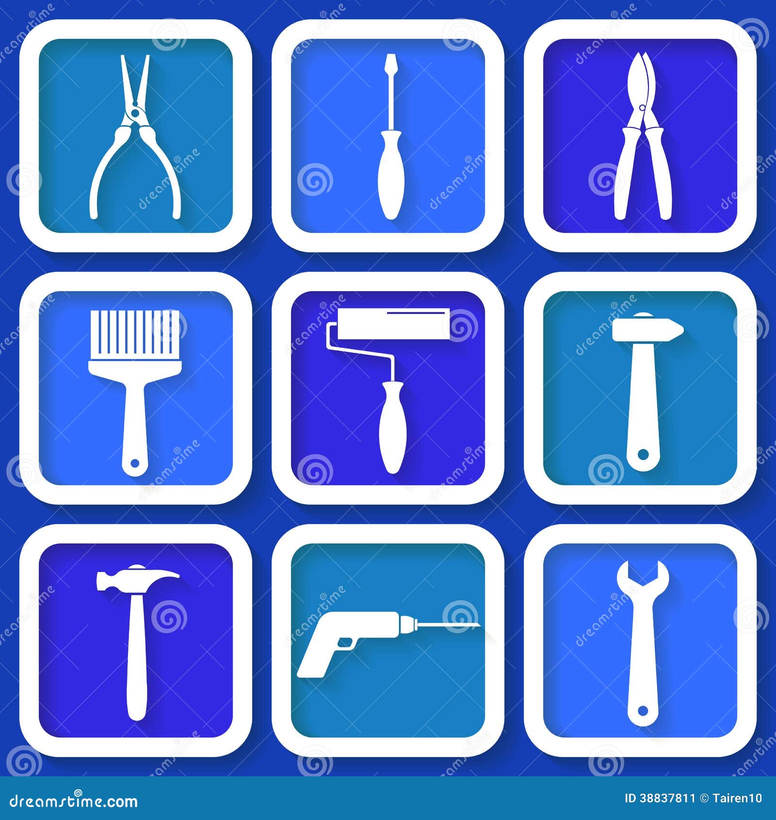 Set of 9 Blue Worker S Tools Stock Vector - Illustration of engineer ...