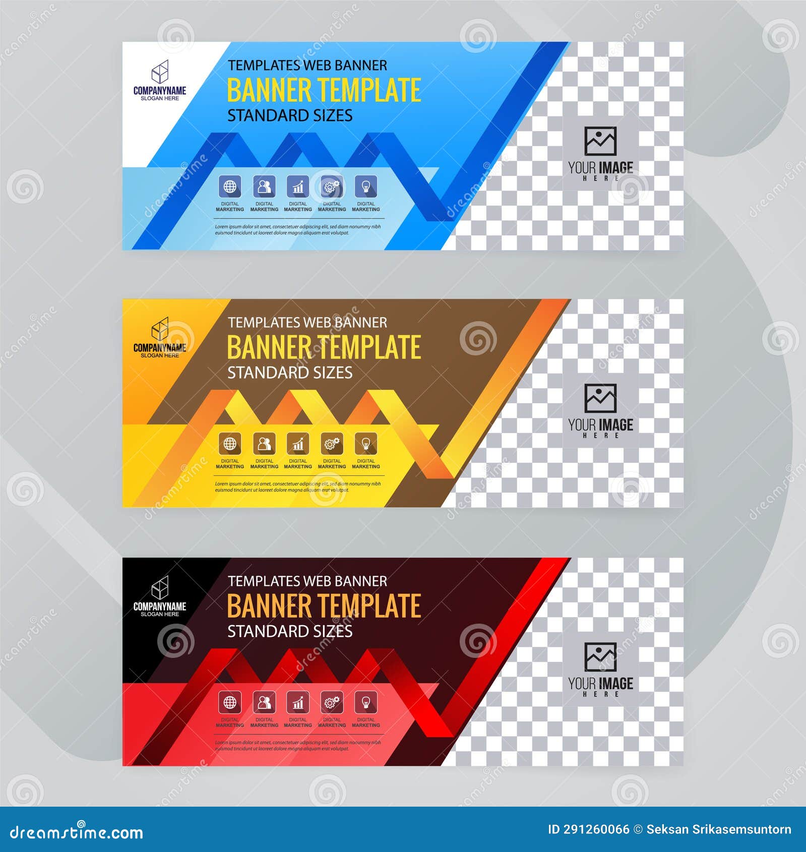 Set of Blue with Yellow and Red Web Banners Templates Stock Vector ...