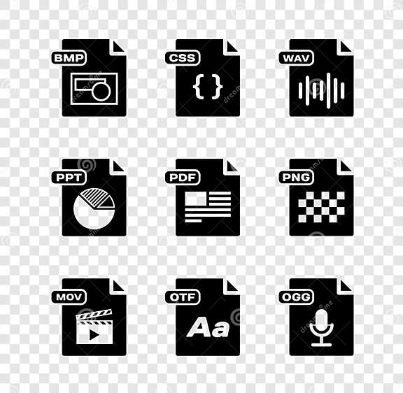 Set BMP File Document, CSS, WAV, MOV, OTF, OGG, PPT and PDF Icon ... Set BMP File Document, CSS, WAV, MOV, OTF, OGG, PPT and PDF Icon ...