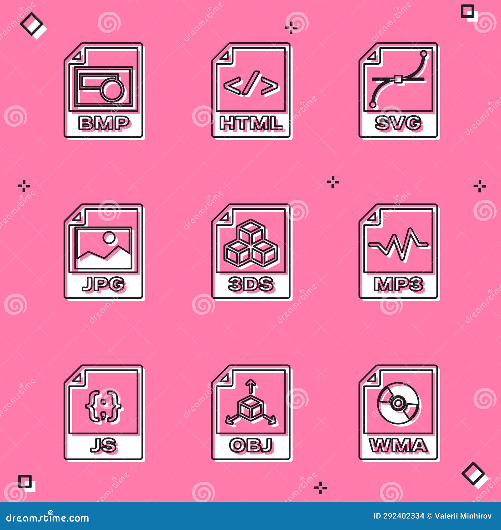Set BMP File Document, HTML, SVG, JPG, 3DS and MP3 Icon. Vector Stock ... Set BMP File Document, HTML, SVG, JPG, 3DS and MP3 Icon. Vector Stock ...