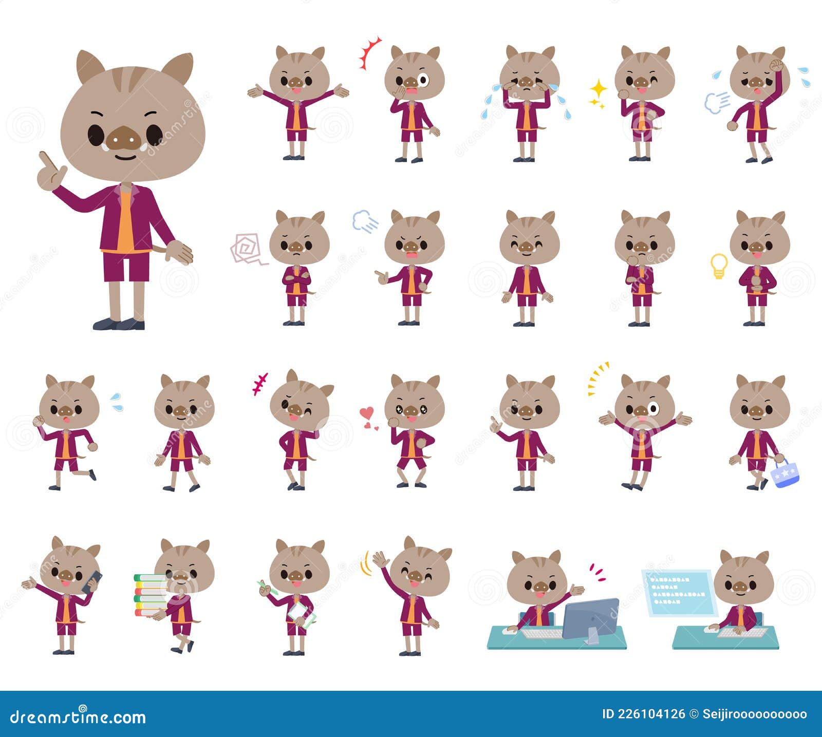 A Set of Boar Boy with Who Express Various Emotions Stock Vector ...