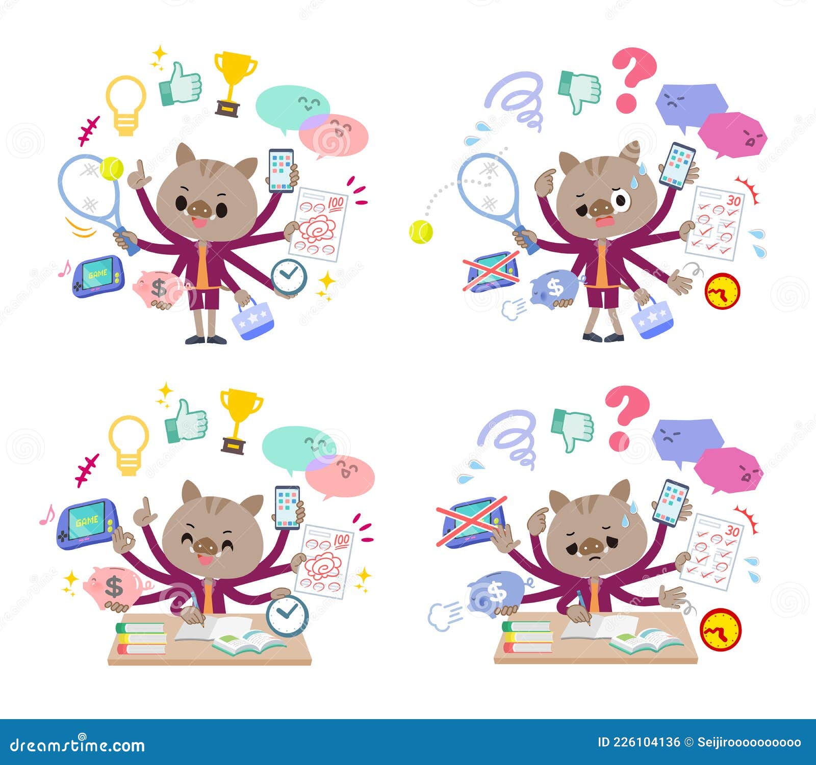A Set of Boar Boy Who Perform Multitasking Stock Vector - Illustration ...