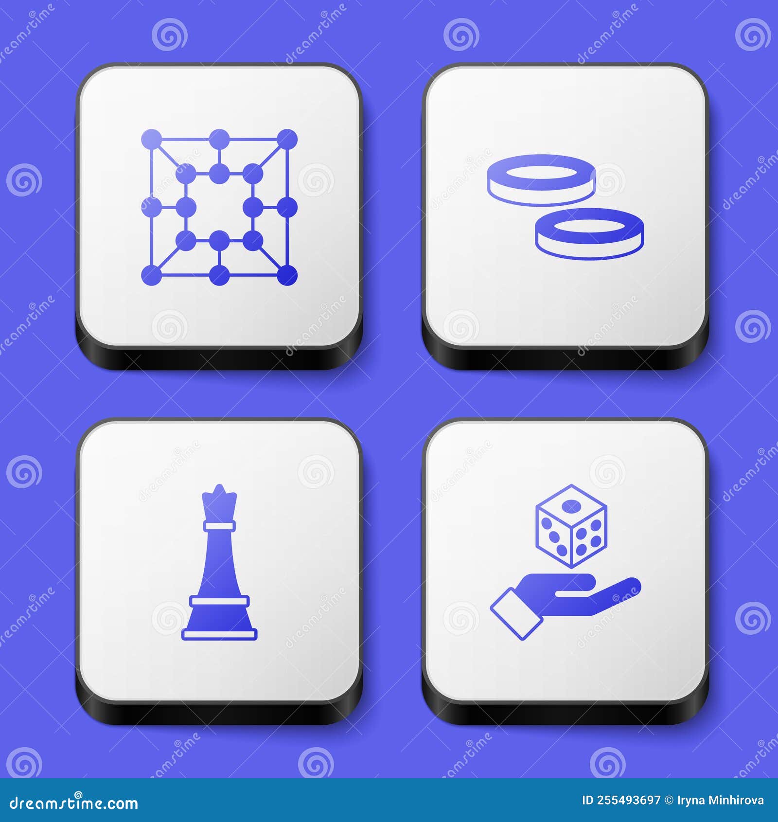 Set Board Game, Checker Chips, Chess and Game Dice Icon. White Square ...